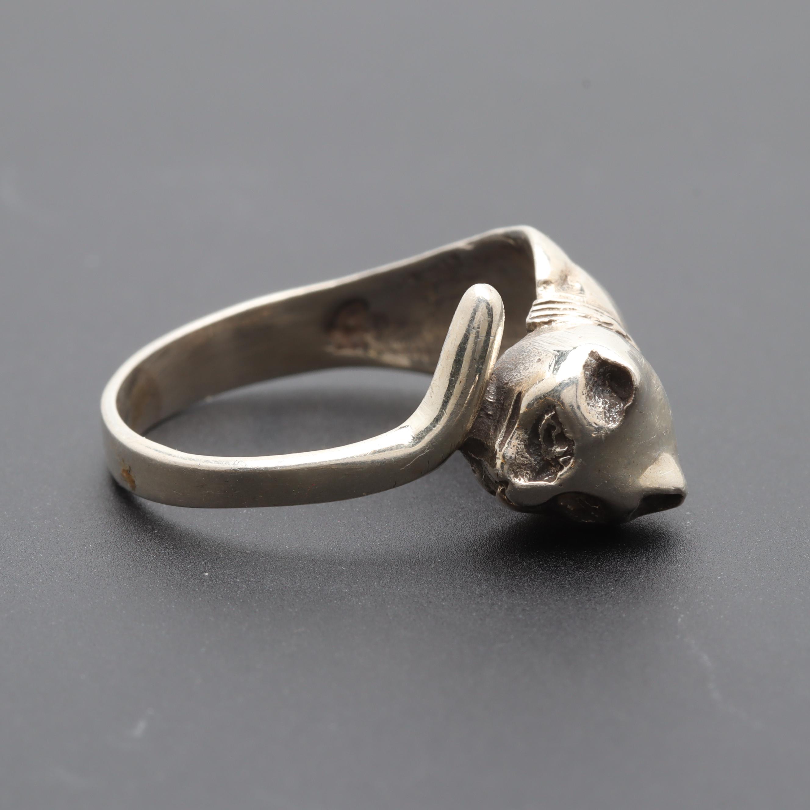 Assorted Sterling Silver and Base Metal Cat Themed Jewelry Including ...