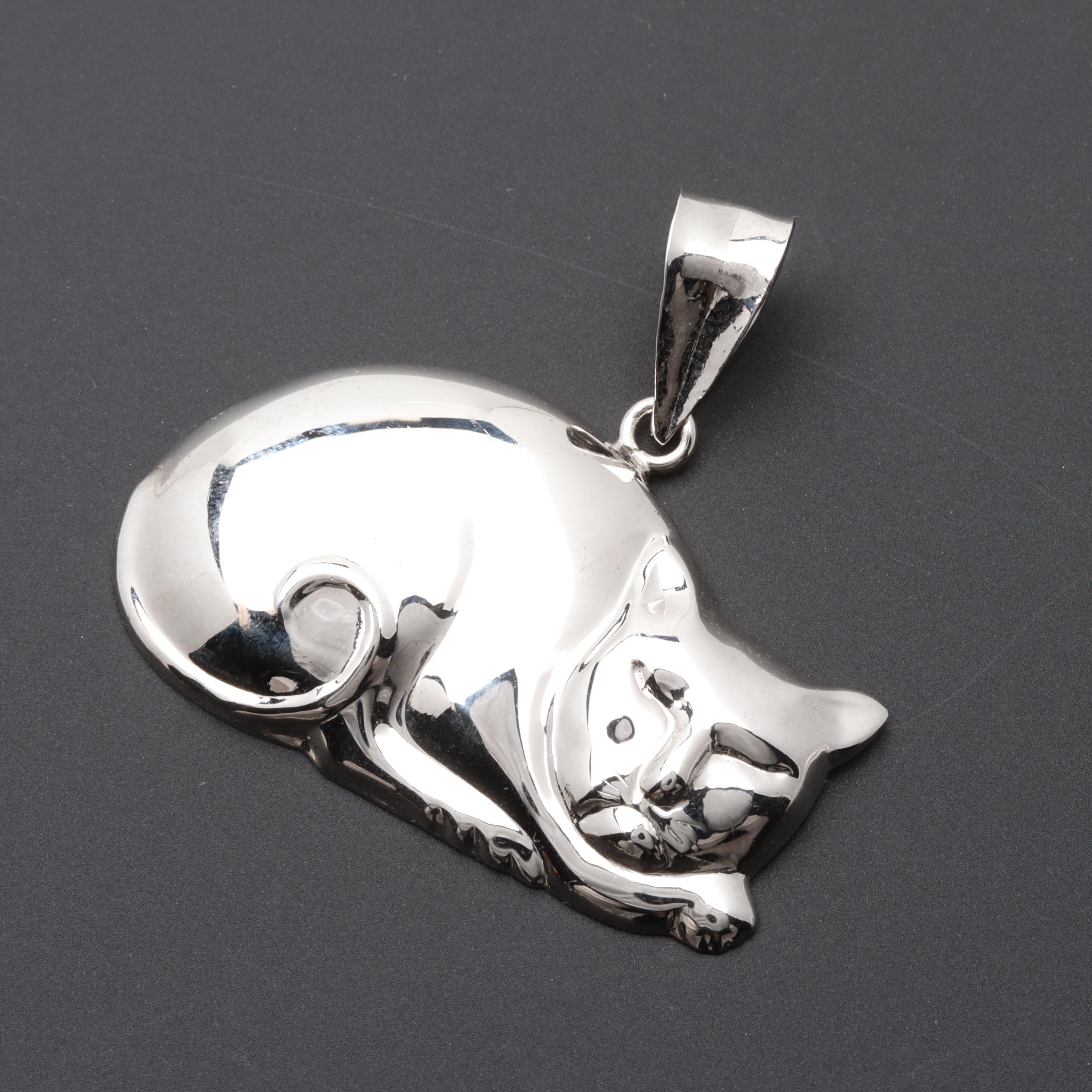 Assorted Sterling Silver and Base Metal Cat Themed Jewelry Including ...