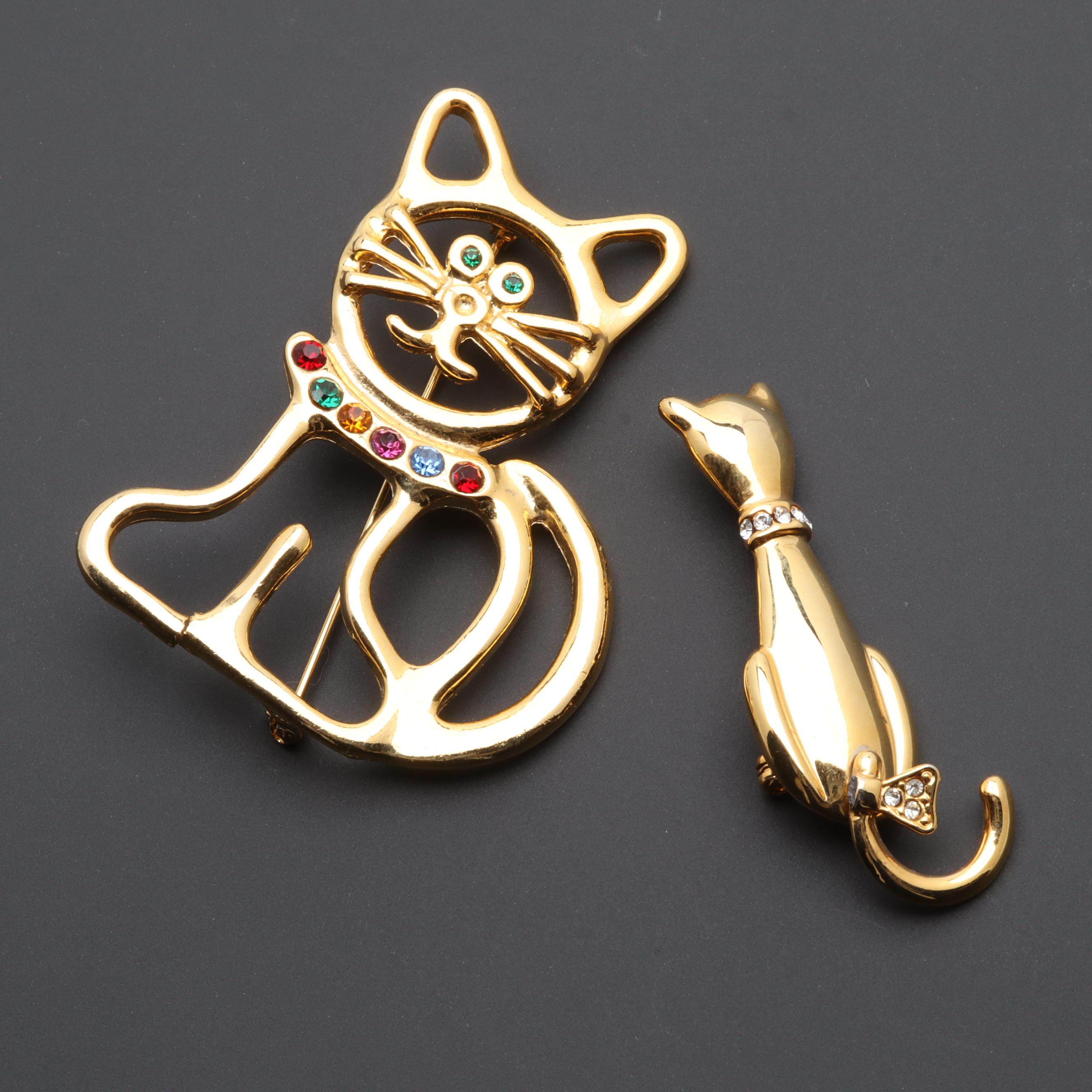 Assorted Sterling Silver and Base Metal Cat Themed Jewelry Including ...