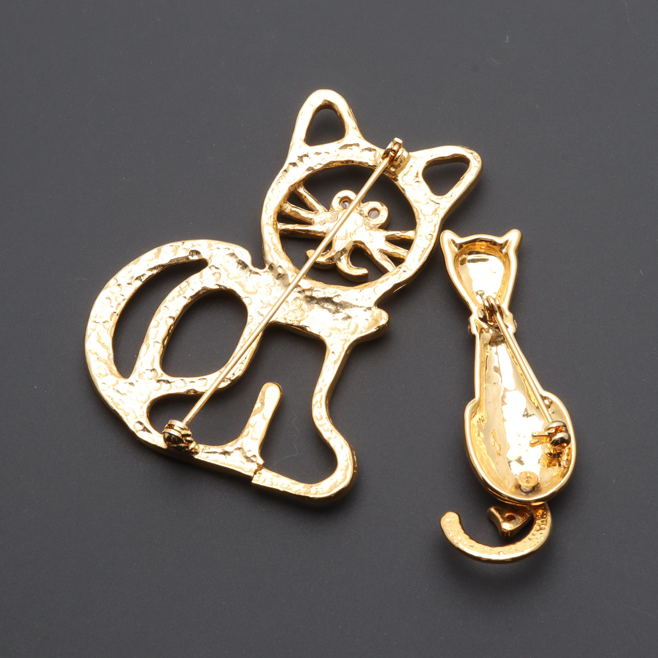 Assorted Sterling Silver and Base Metal Cat Themed Jewelry Including ...