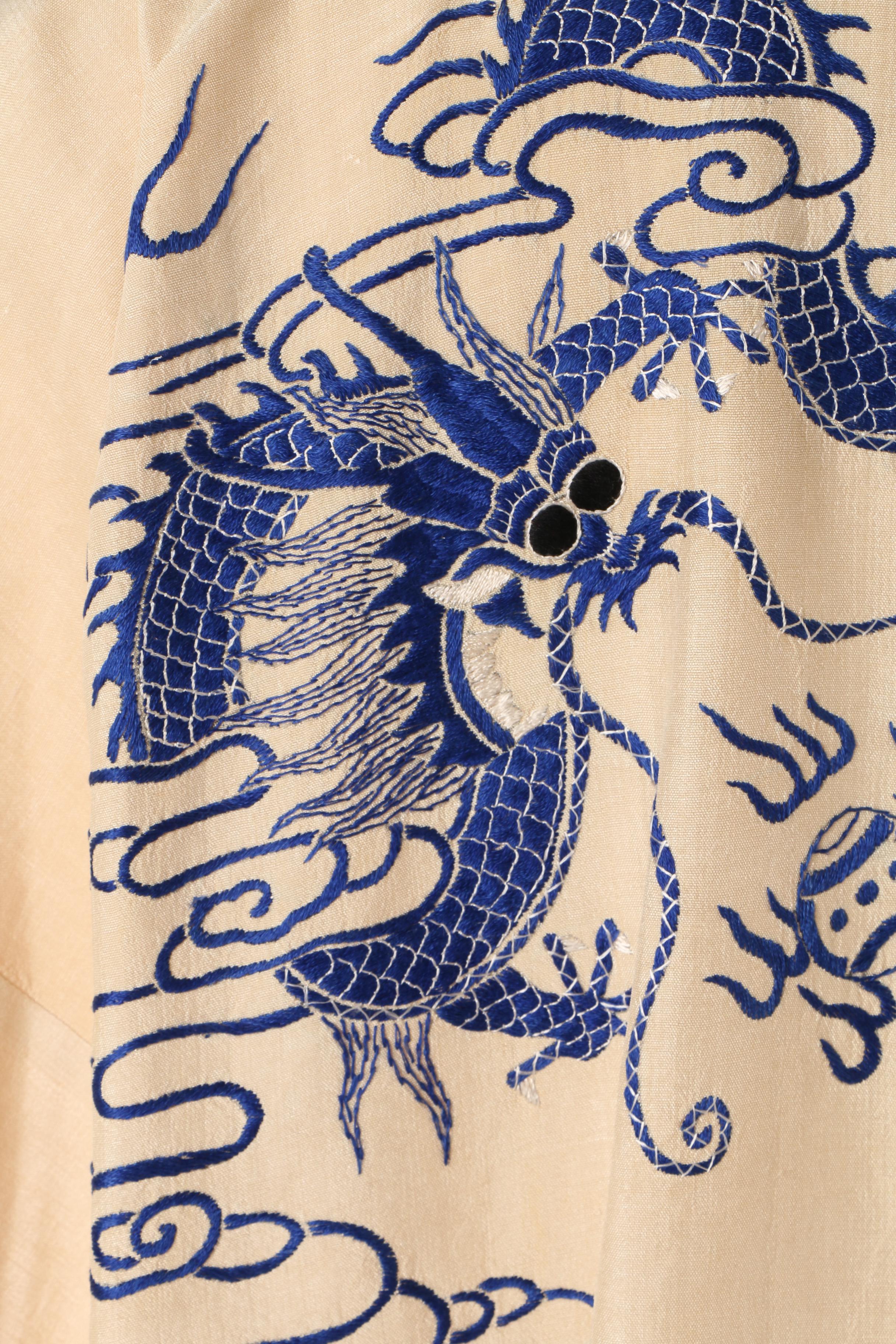 Men's Chinese Embroidered Silk Robe with Five-Clawed Dragon and Flaming ...