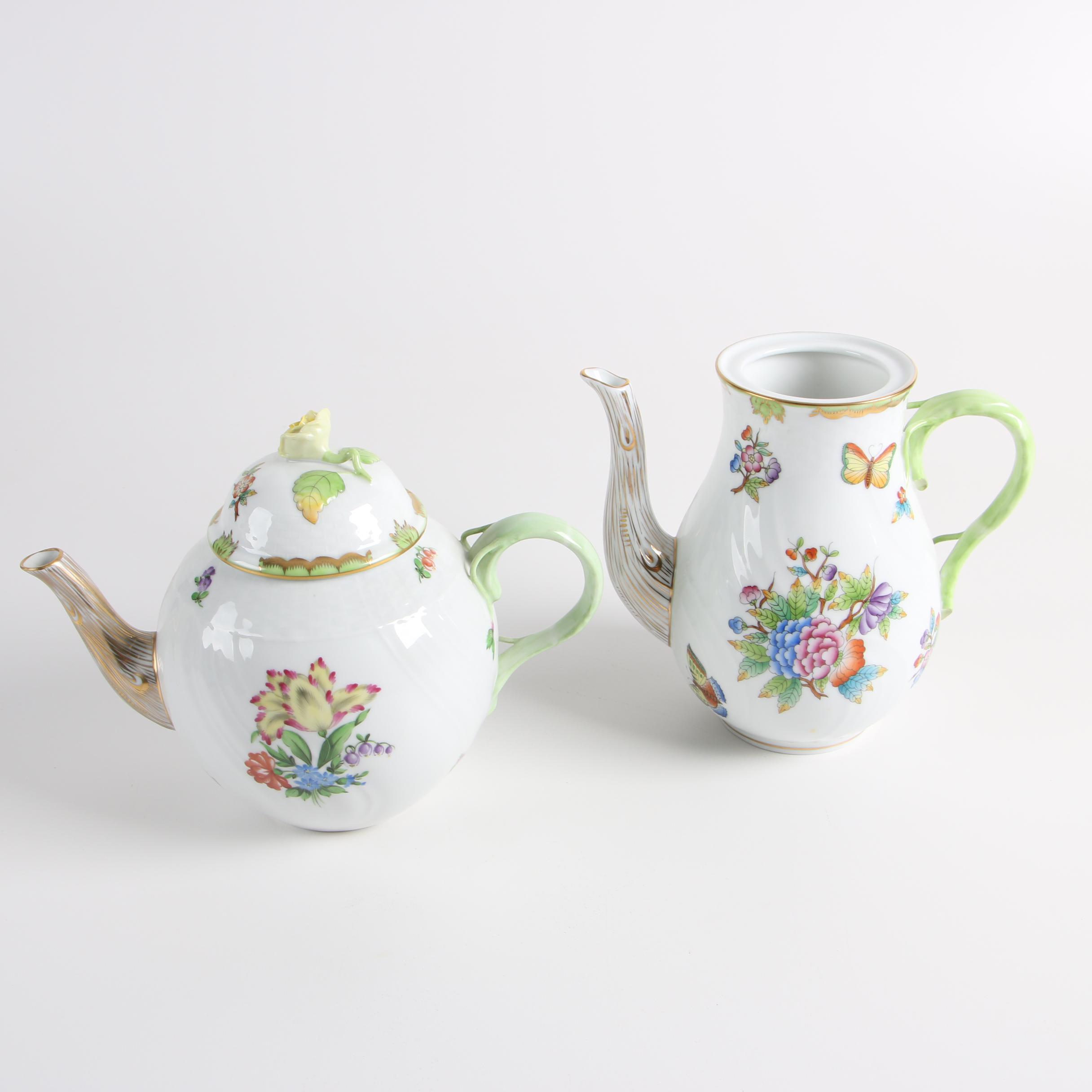 Herend Hungary "Printemps" Teapot and "Queen Victoria" Porcelain Coffee ...