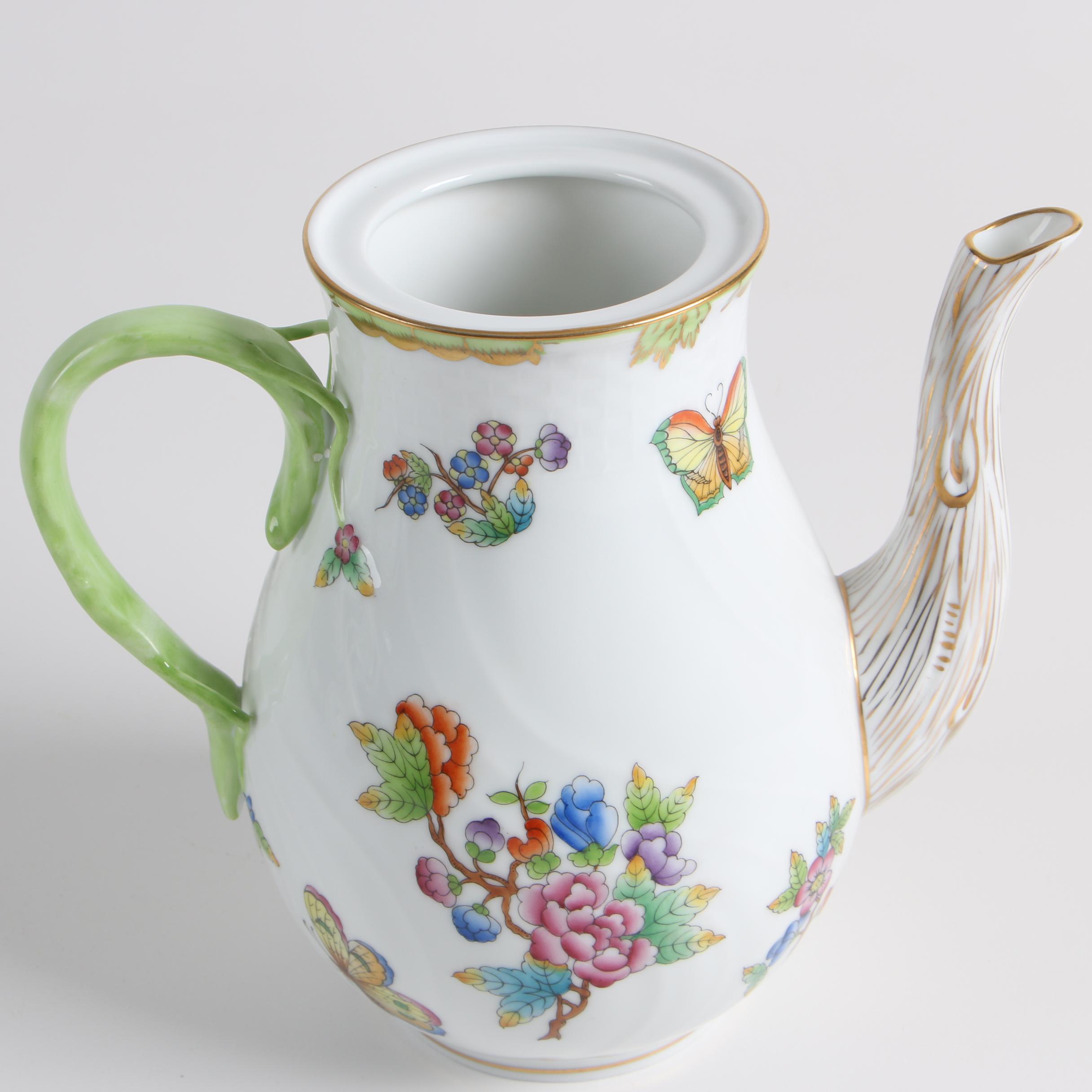Herend Hungary "Printemps" Teapot and "Queen Victoria" Porcelain Coffee ...