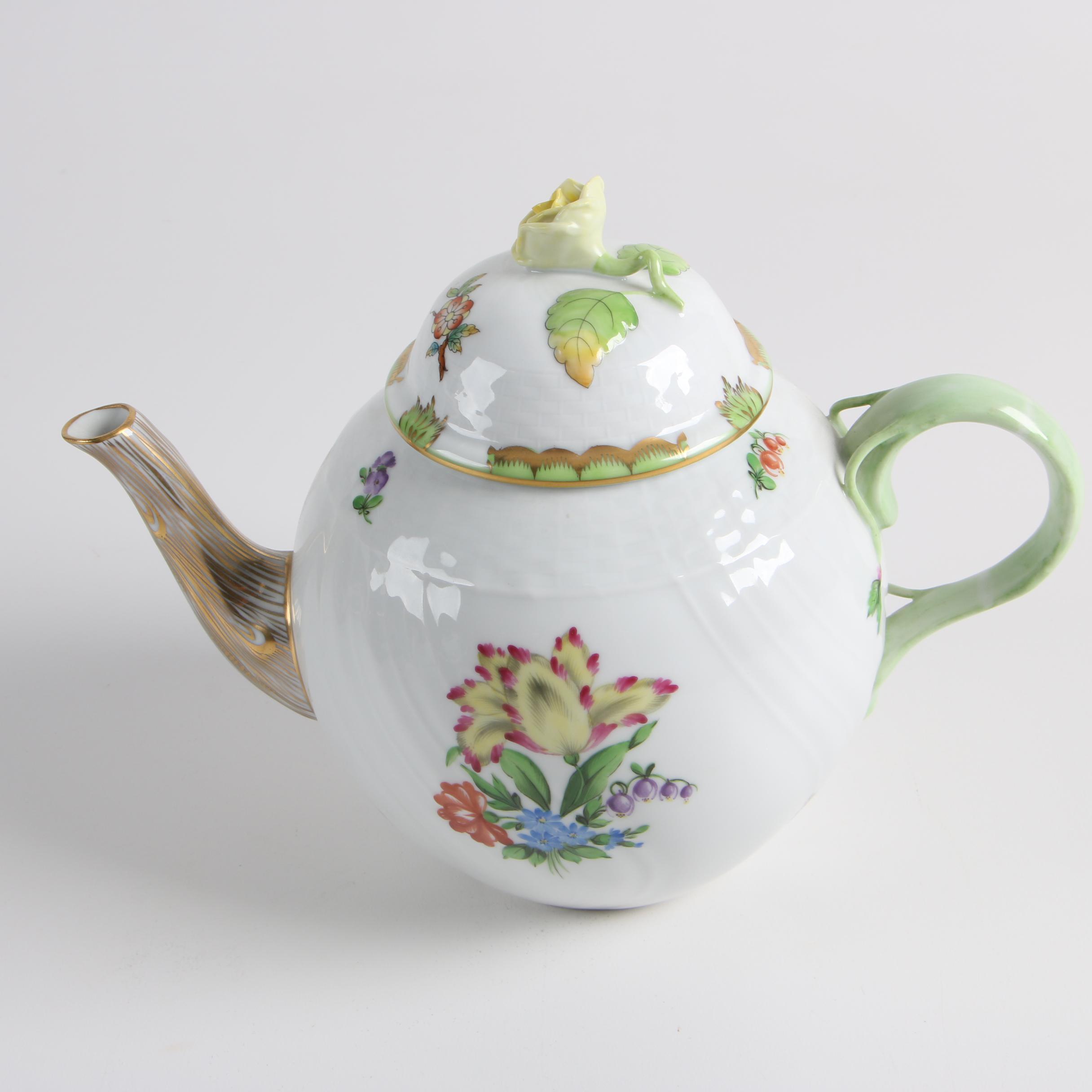 Herend Hungary "Printemps" Teapot and "Queen Victoria" Porcelain Coffee ...