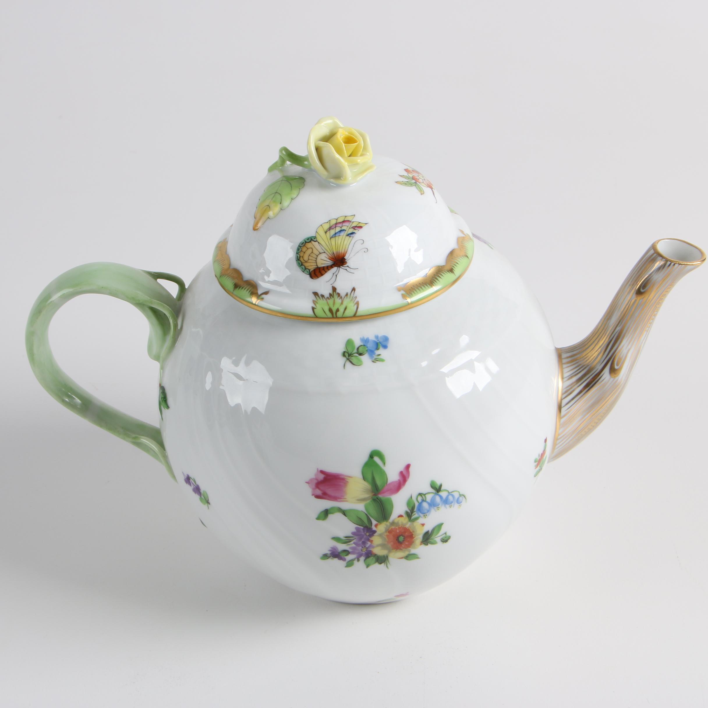 Herend Hungary "Printemps" Teapot and "Queen Victoria" Porcelain Coffee ...