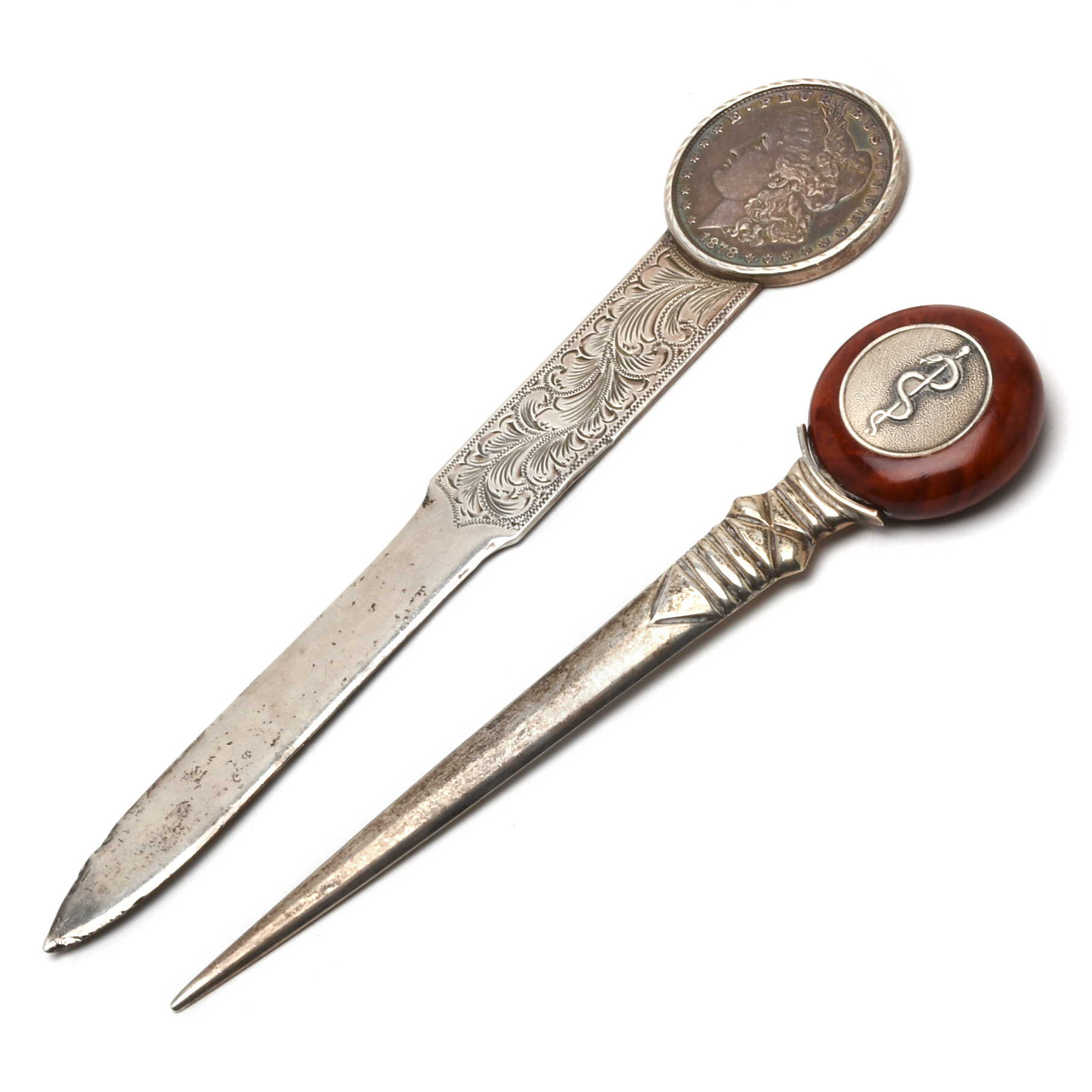 Sterling Silver Letters Openers with Morgan Silver Dollar and Rod of ...