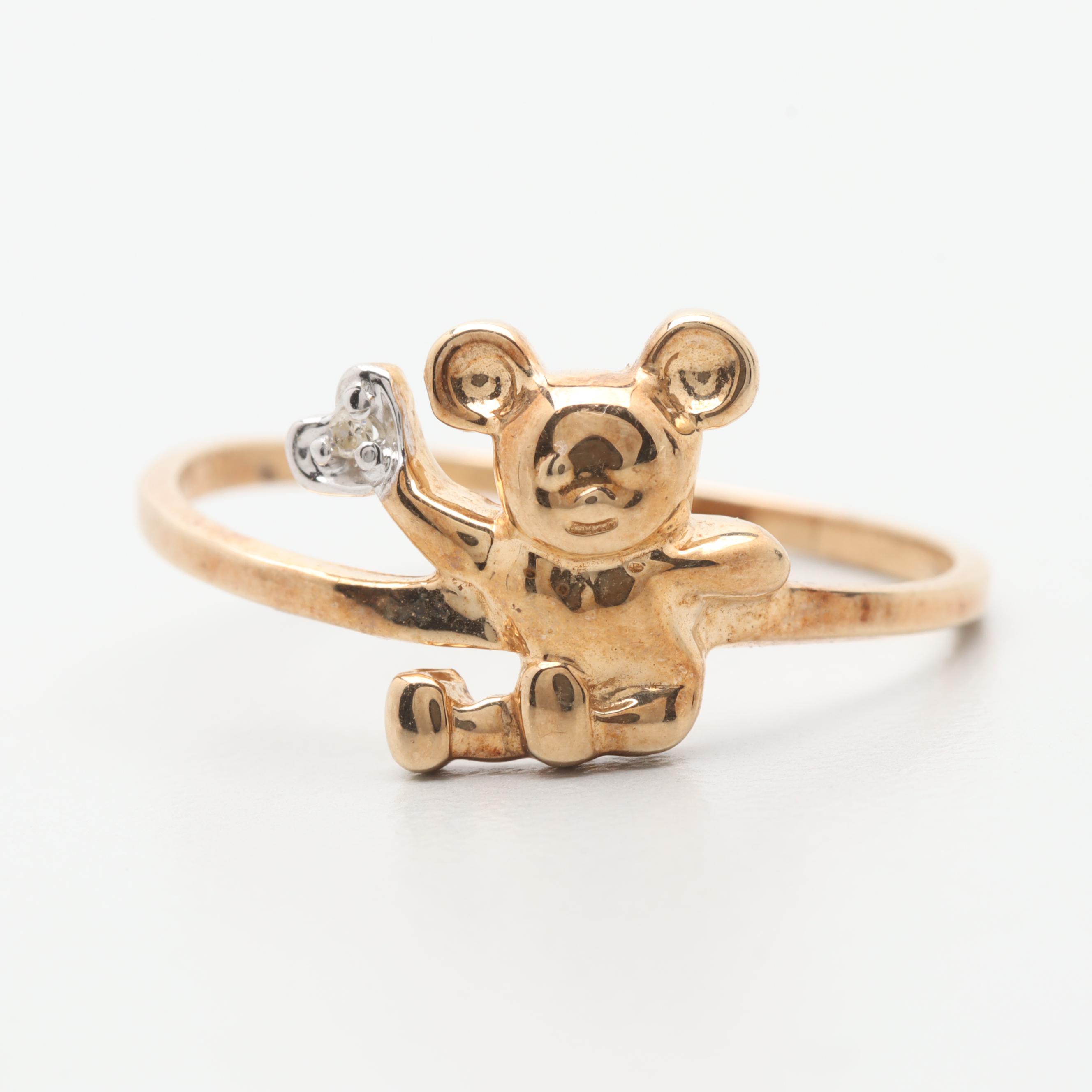 10K Yellow Gold Teddy Bear Diamond Ring with White Gold Accent | EBTH
