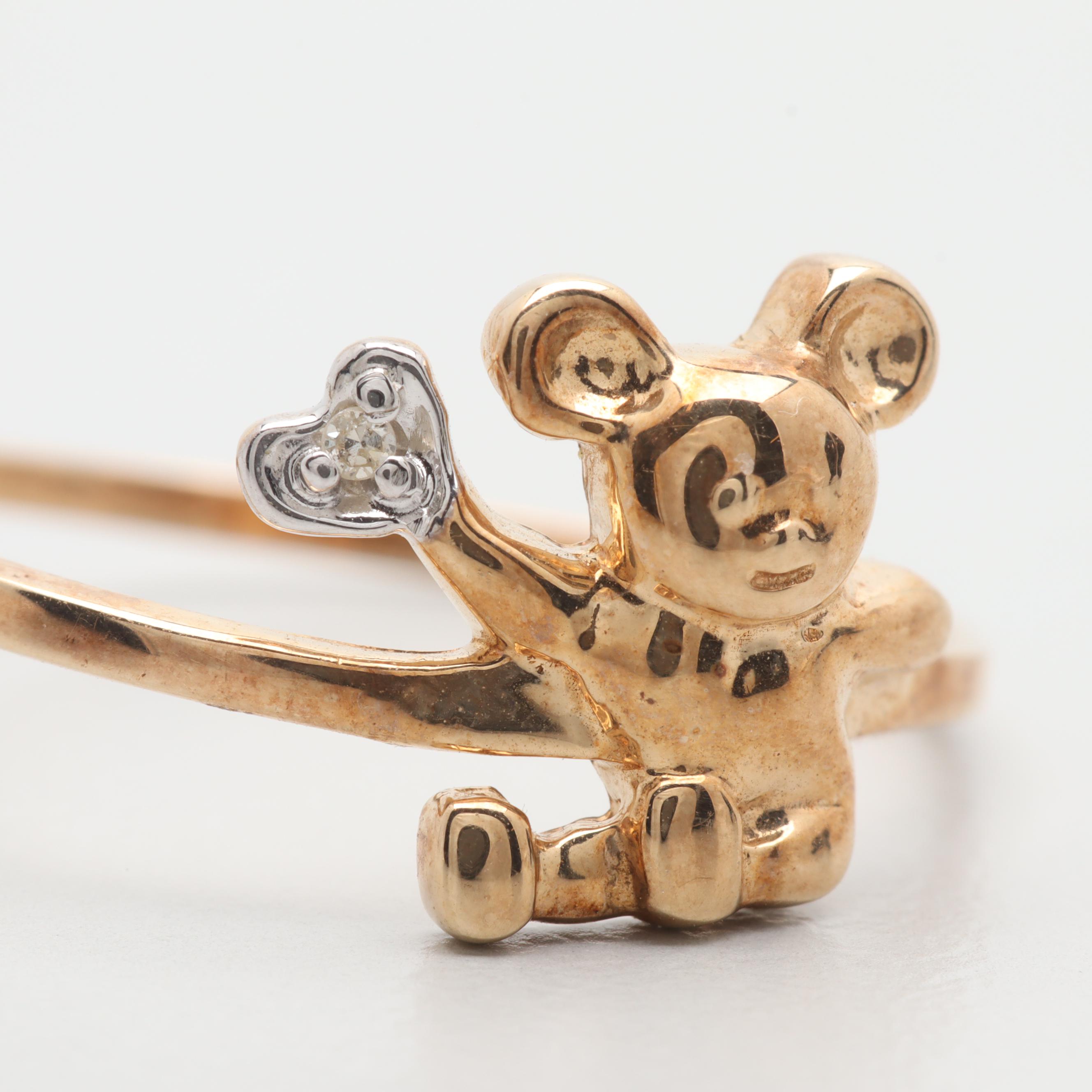 10K Yellow Gold Teddy Bear Diamond Ring with White Gold Accent | EBTH