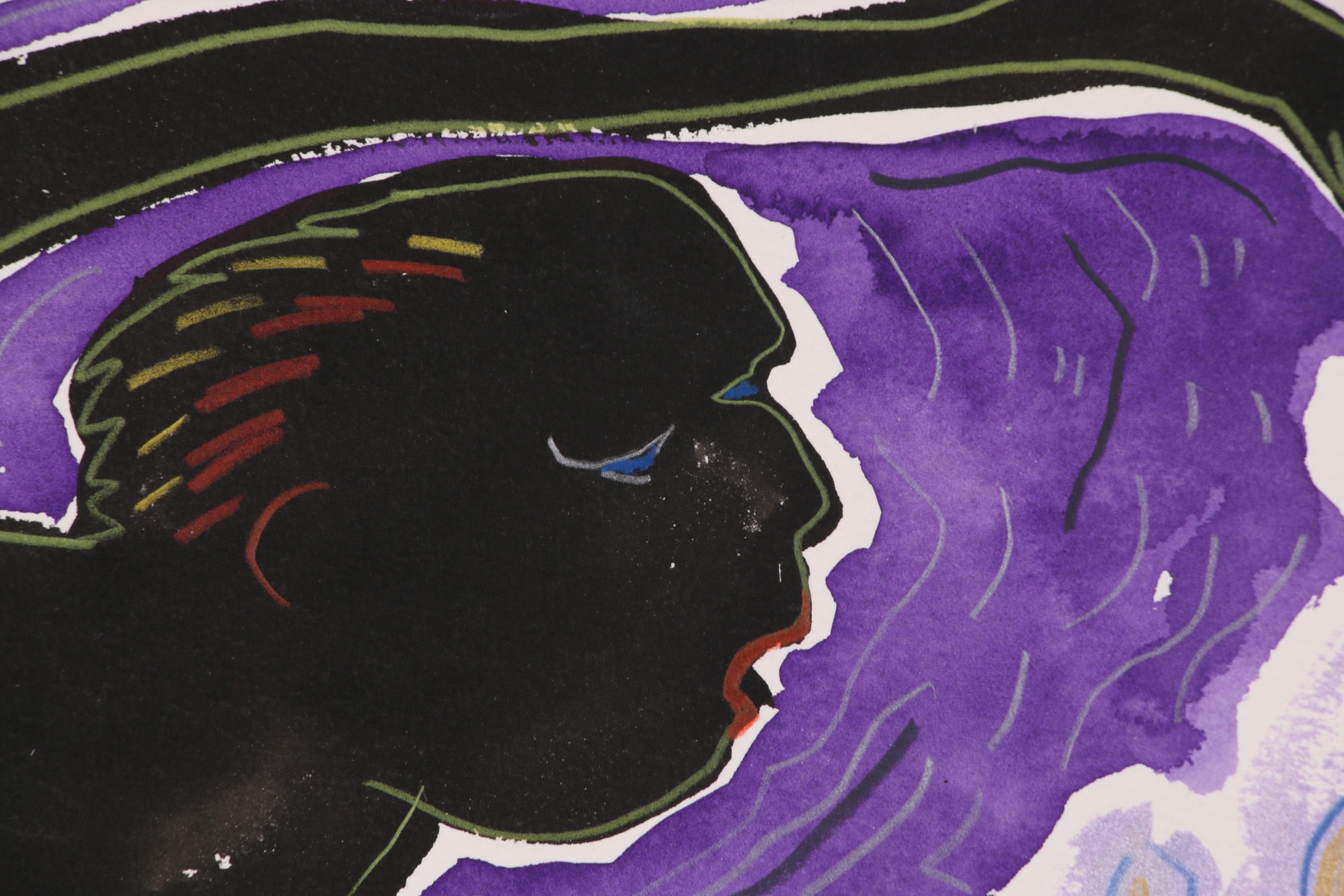 Merle Rosen Ink Painting with Colored Pencil | EBTH