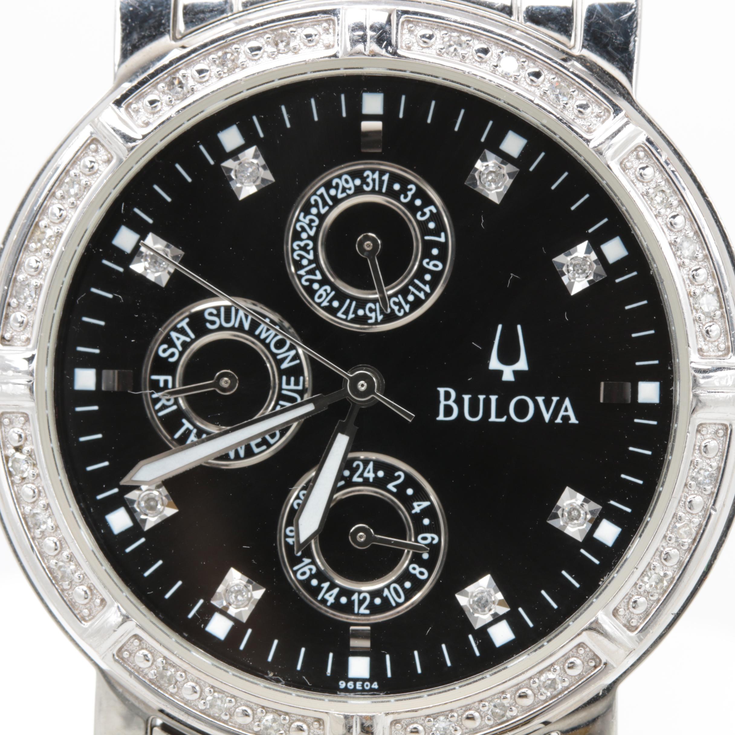 Bulova Stainless Steel Diamond Calendar Watch | EBTH