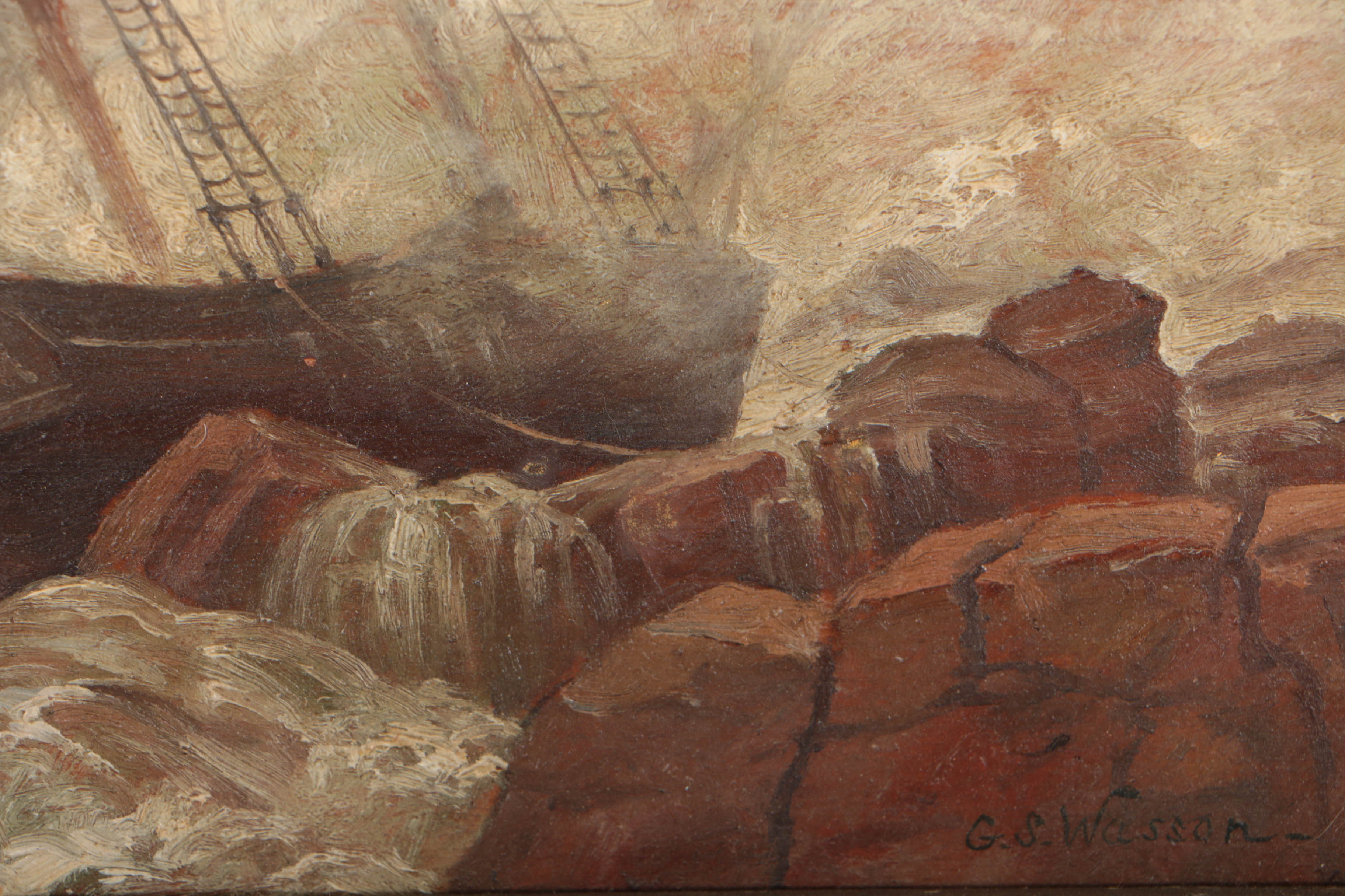George Savary Wasson Circa 1889 Oil Painting "Wreck of Schooner 'Oliver ...