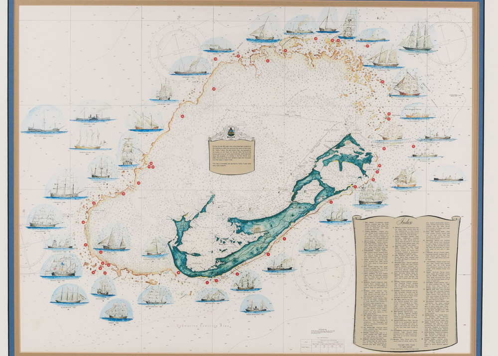 Offset Lithograph Map of Bermuda Shipwrecks After Teddy Tucker | EBTH