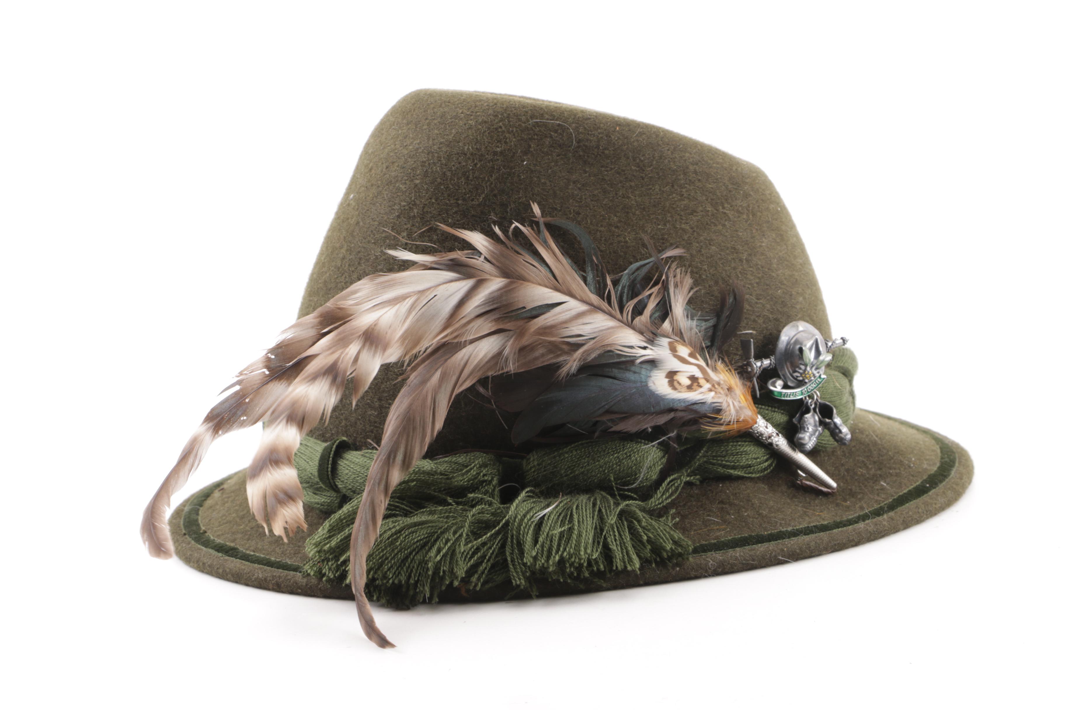Vintage Austrian Green Felt Tyrolean Hats with Embellishments | EBTH