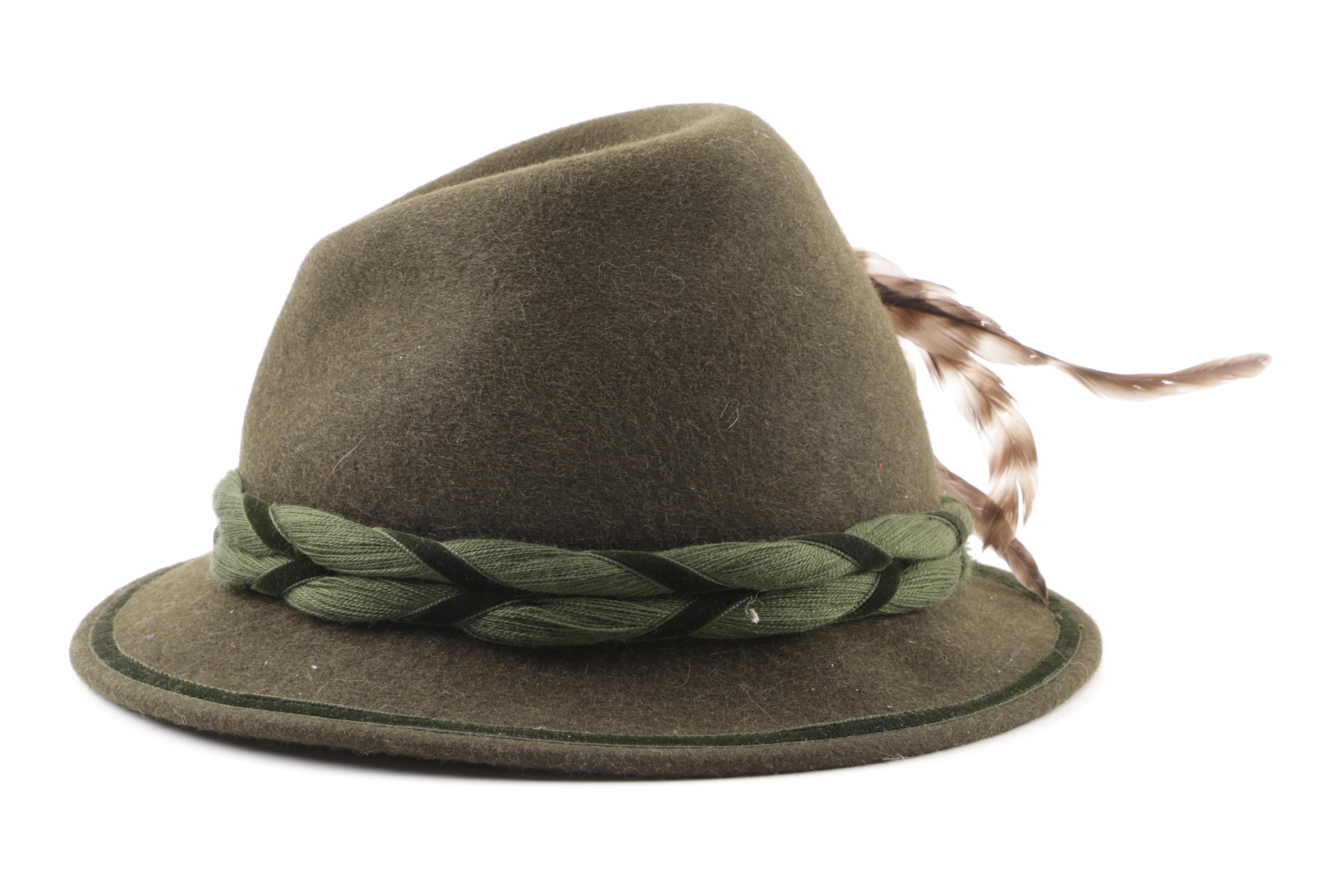 Vintage Austrian Green Felt Tyrolean Hats with Embellishments | EBTH