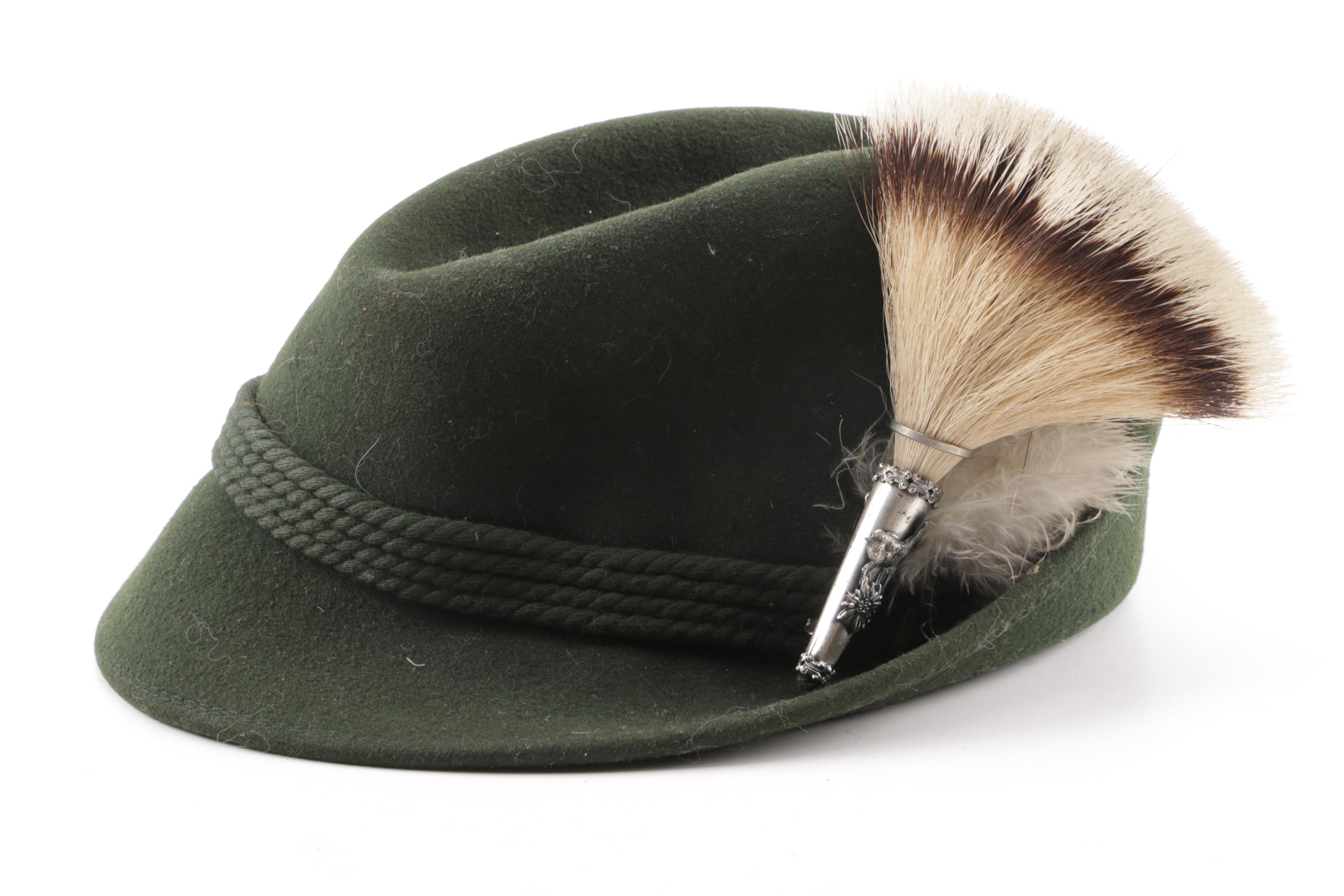 Vintage Austrian Green Felt Tyrolean Hats with Embellishments | EBTH