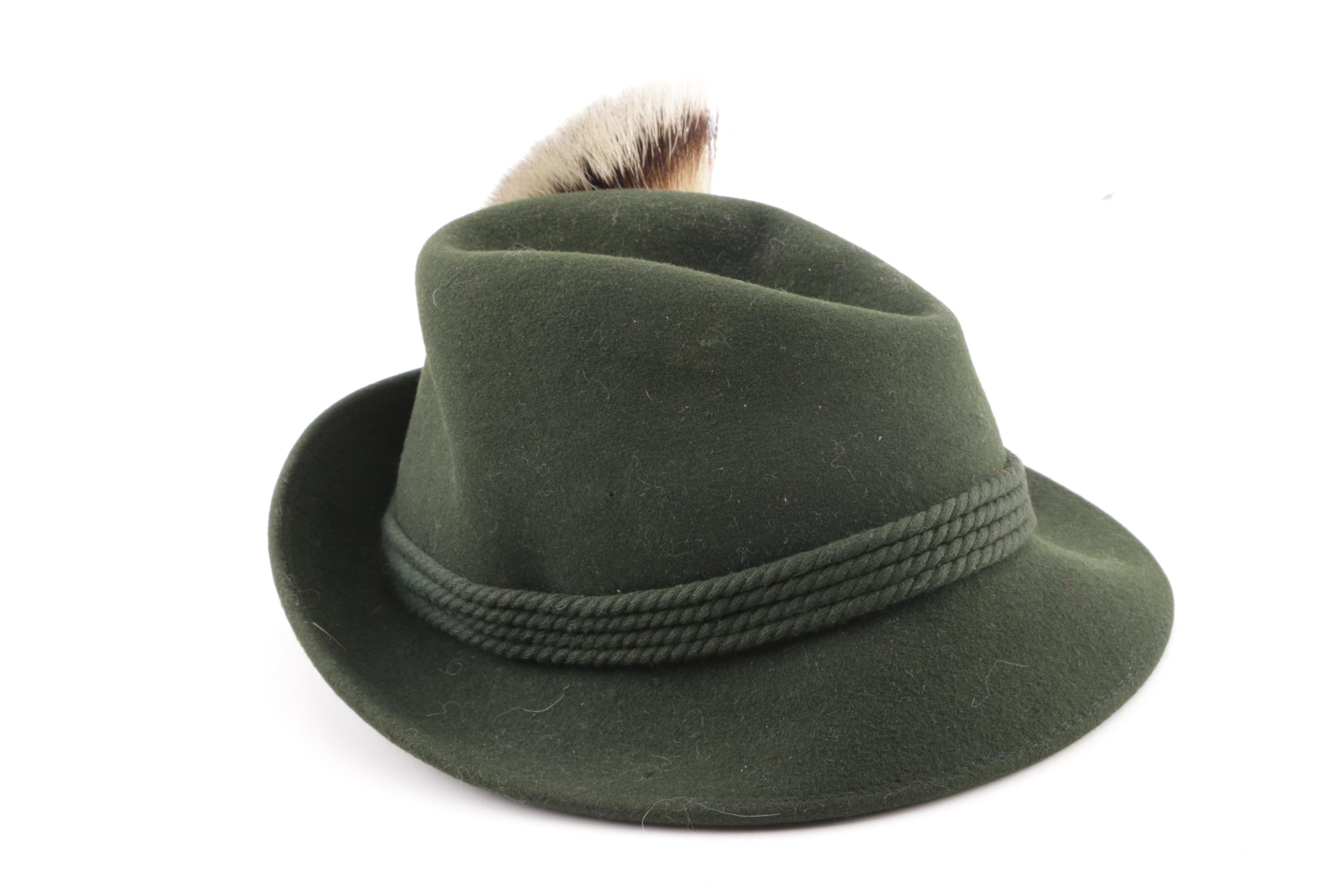 Vintage Austrian Green Felt Tyrolean Hats with Embellishments | EBTH