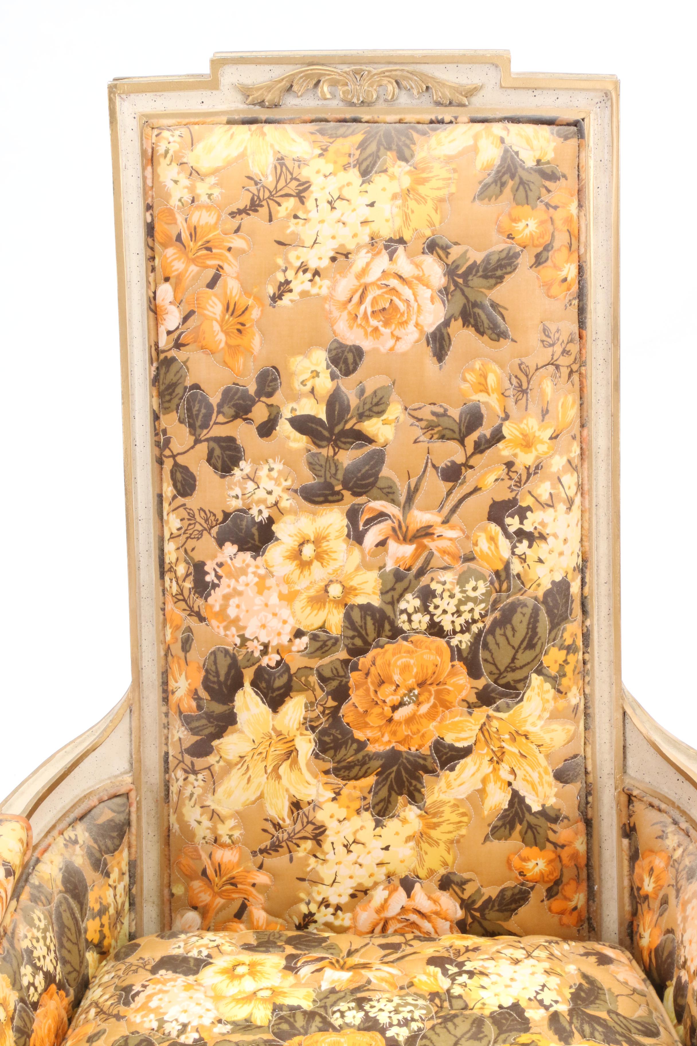 Vintage Velvet and Flower Upholstered Armchair by Hibriten Chair ...