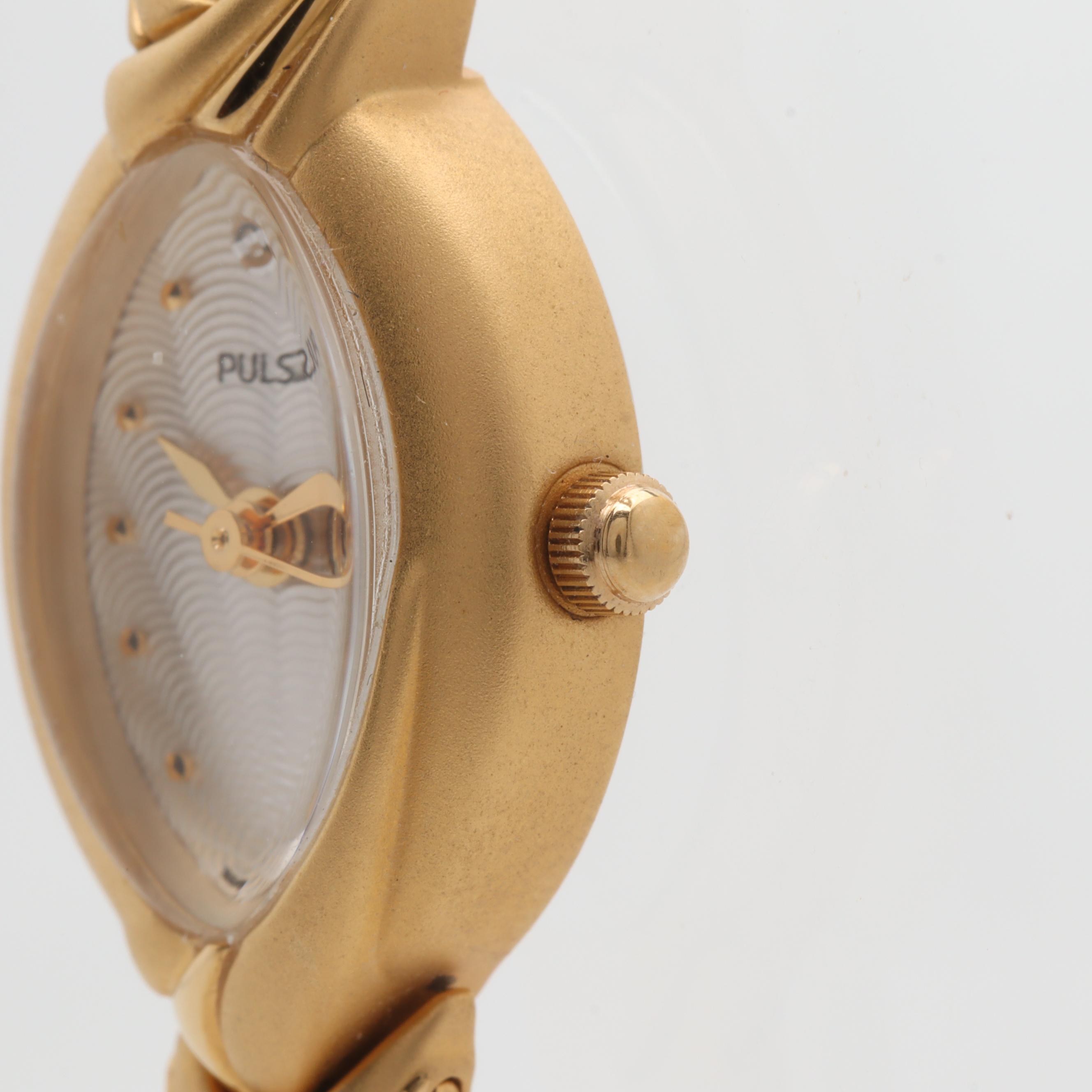 Pulsar Gold Tone Stainless Steel Diamond Satin and Polished Wristwatch ...
