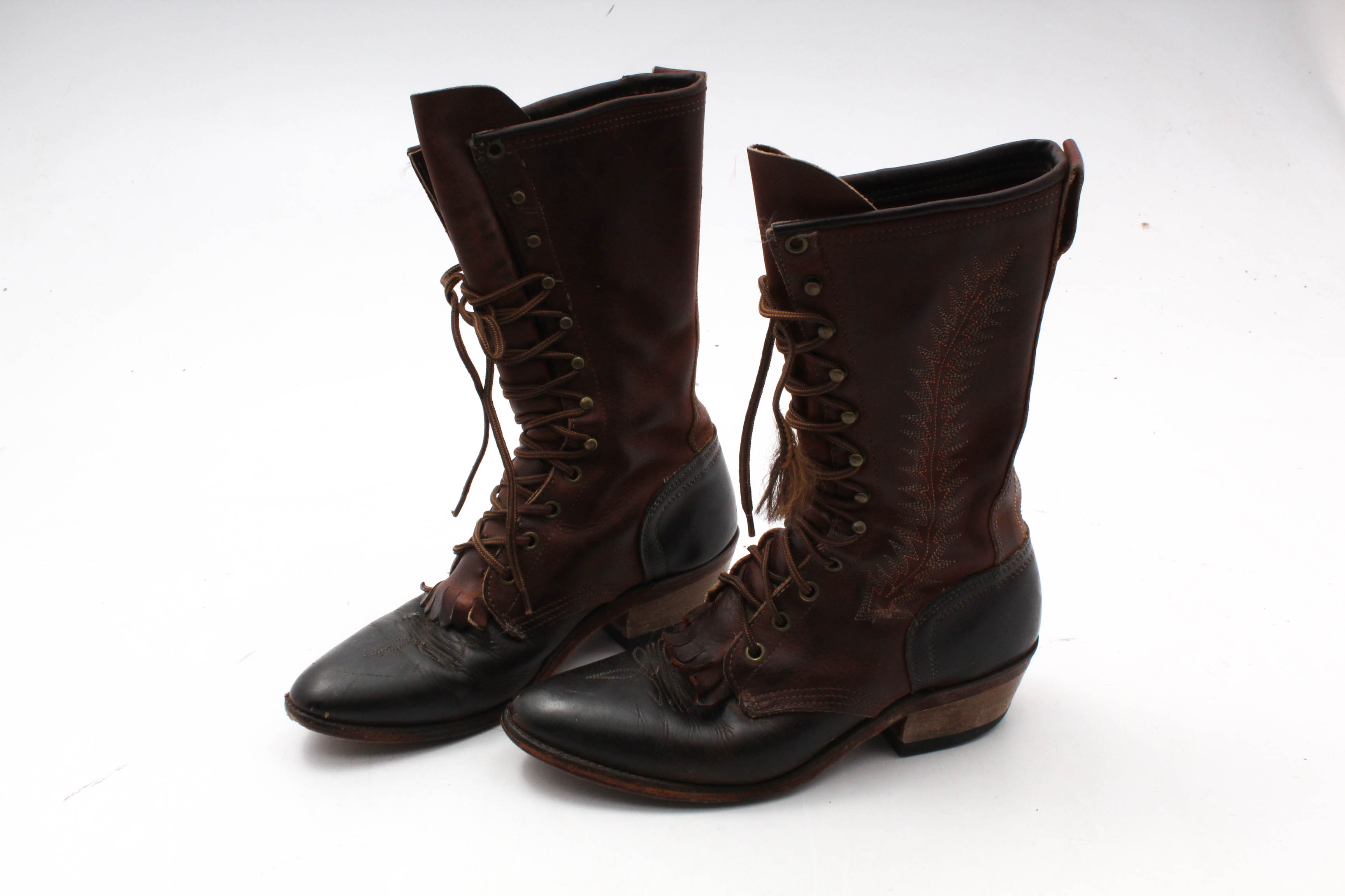 Vintage Distressed Leather Lace-Up Abilene Boots | EBTH