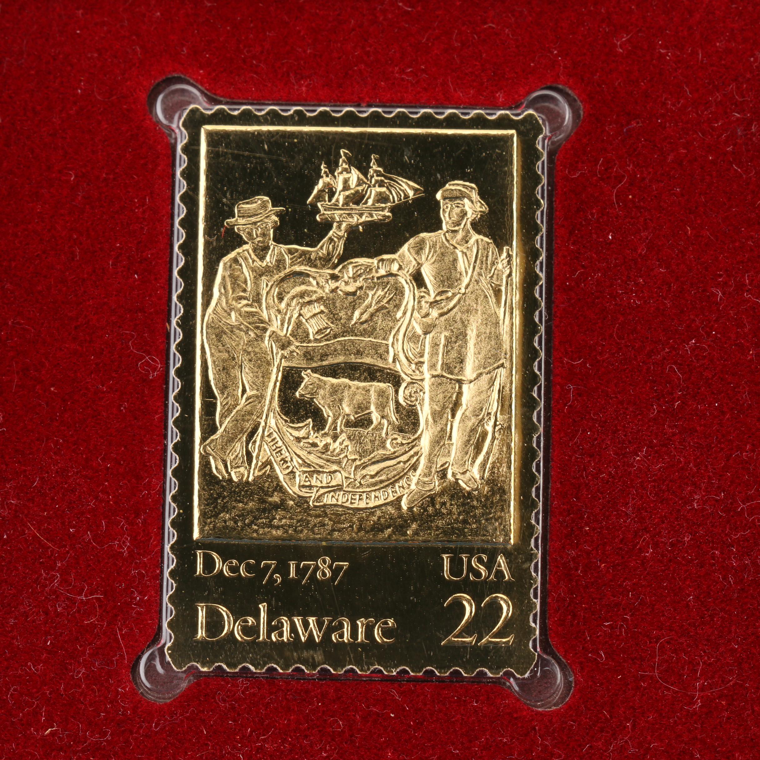 Group of Postage Stamps, First Day Covers, and 22K Gold Stamp Replicas ...