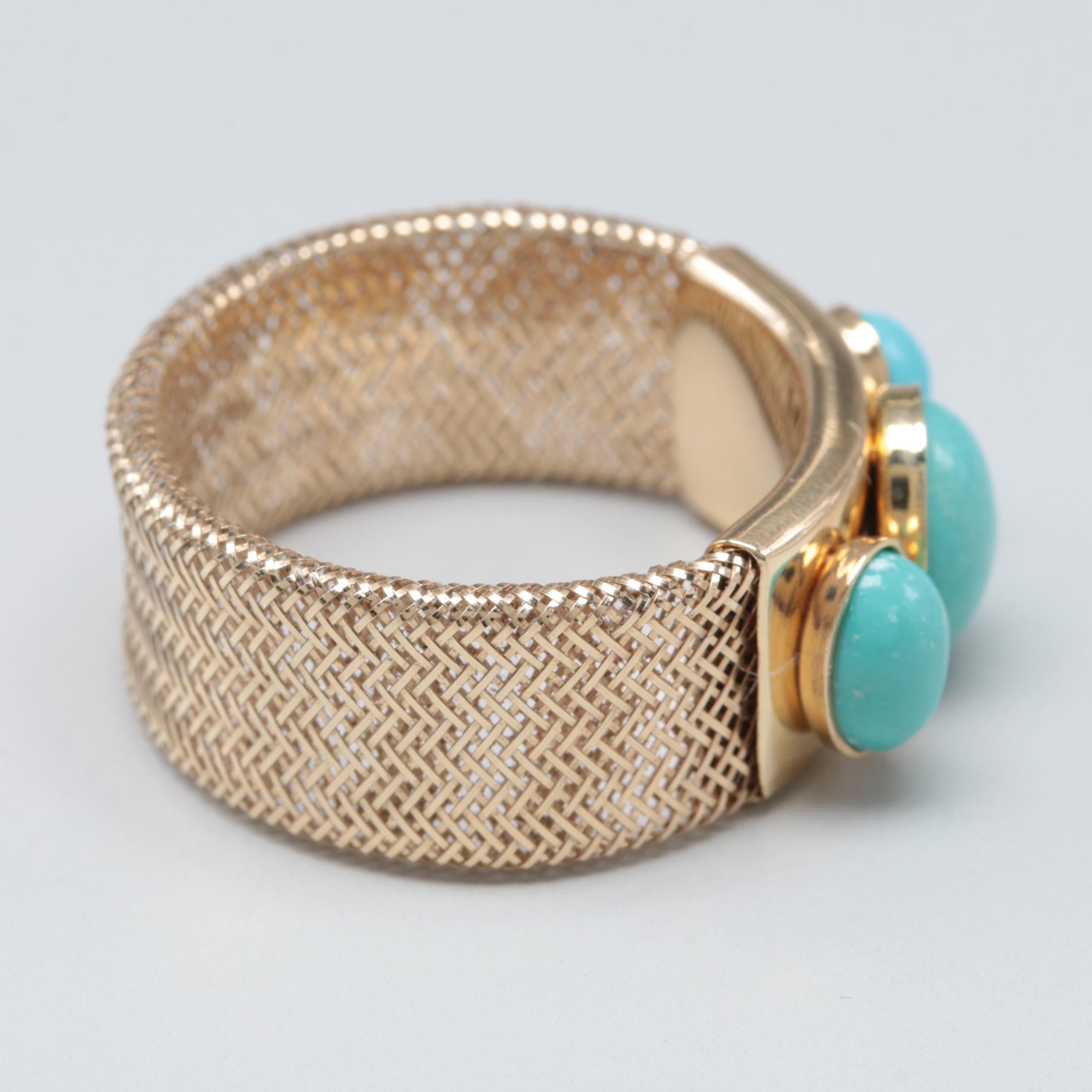 14K Yellow Gold Turquoise Mesh Ring | EBTH