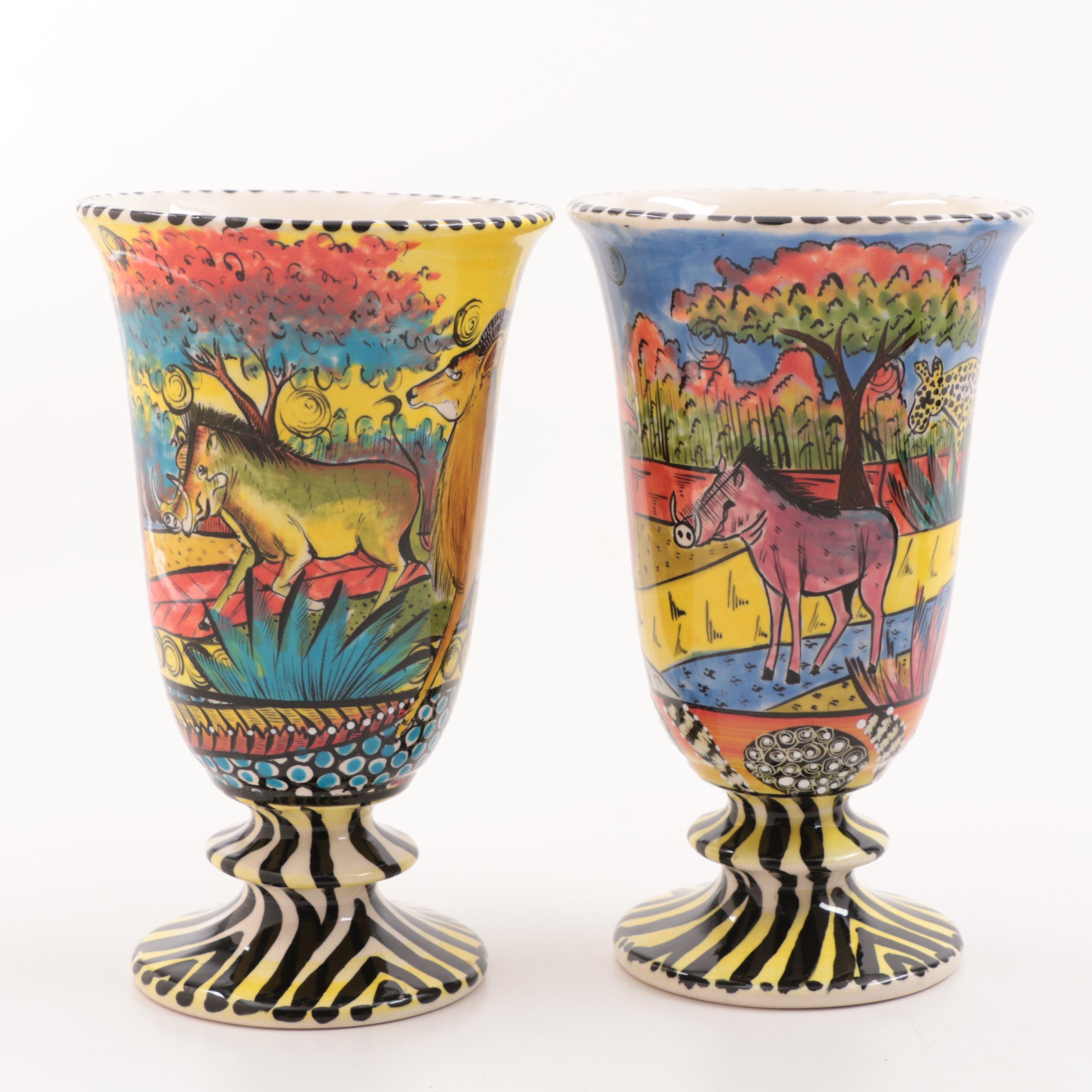 Penzo Zimbabwe Hand-Painted Pottery Goblets and Bowls | EBTH