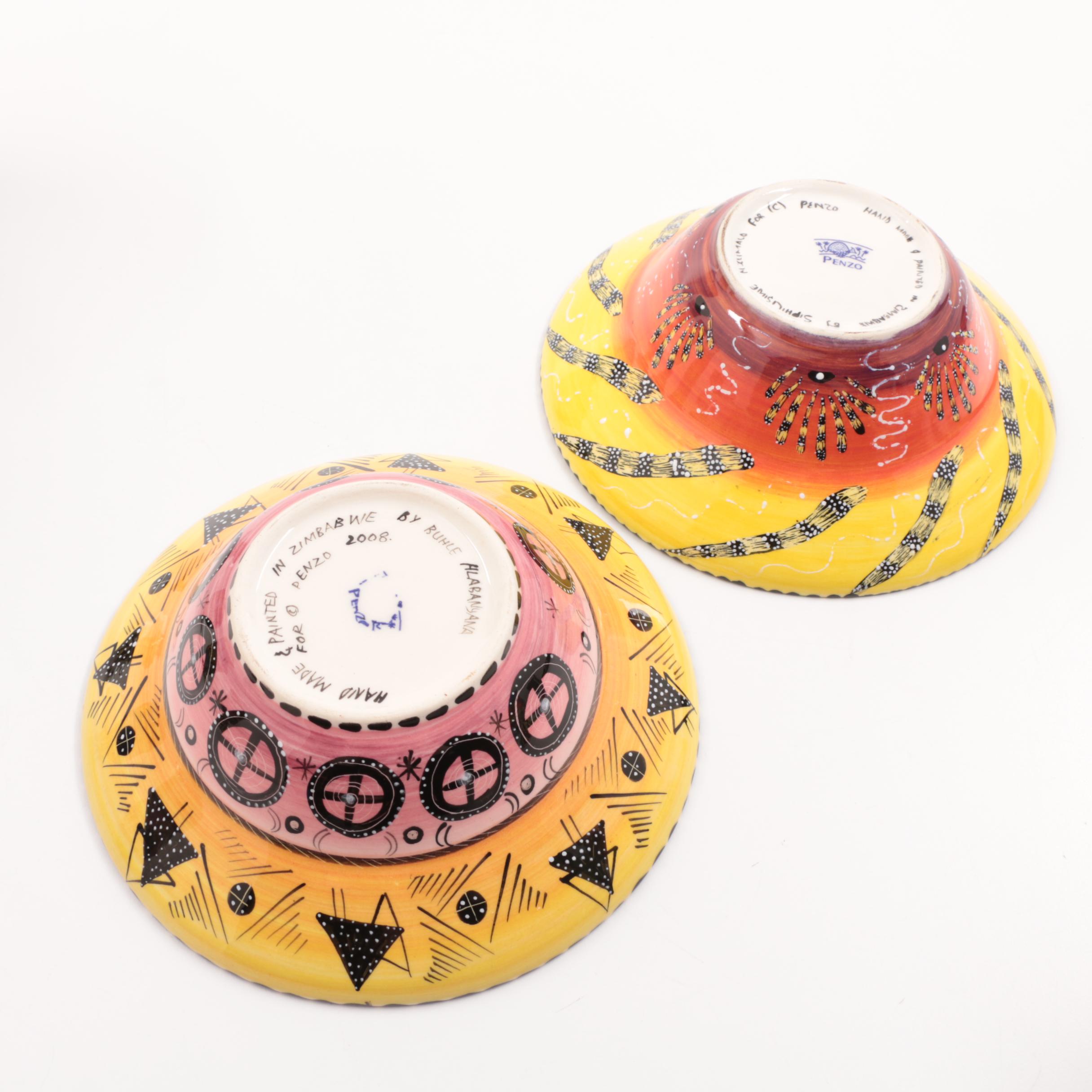 Penzo Zimbabwe Hand-Painted Pottery Goblets and Bowls | EBTH