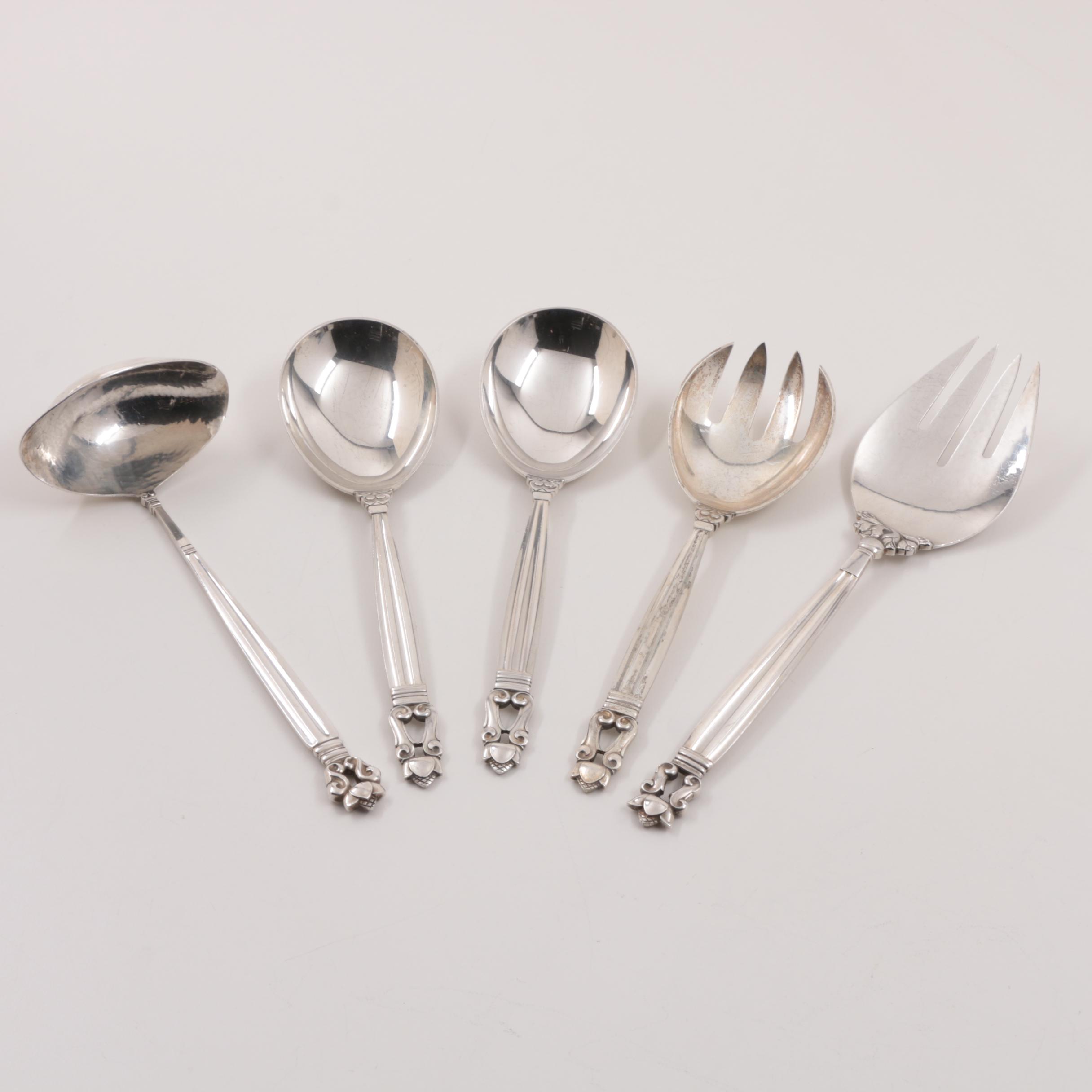 Danish Georg Jensen "Acorn" Sterling Silver Flatware Set | EBTH