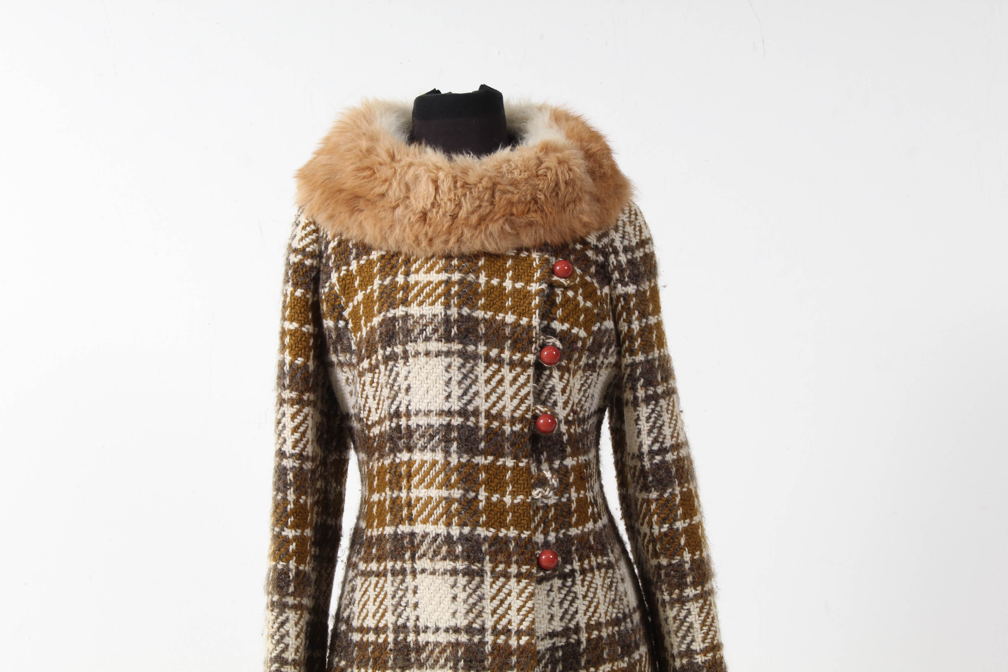 Vintage Guanaco Fur-Trimmed Plaid Wool Coat | EBTH