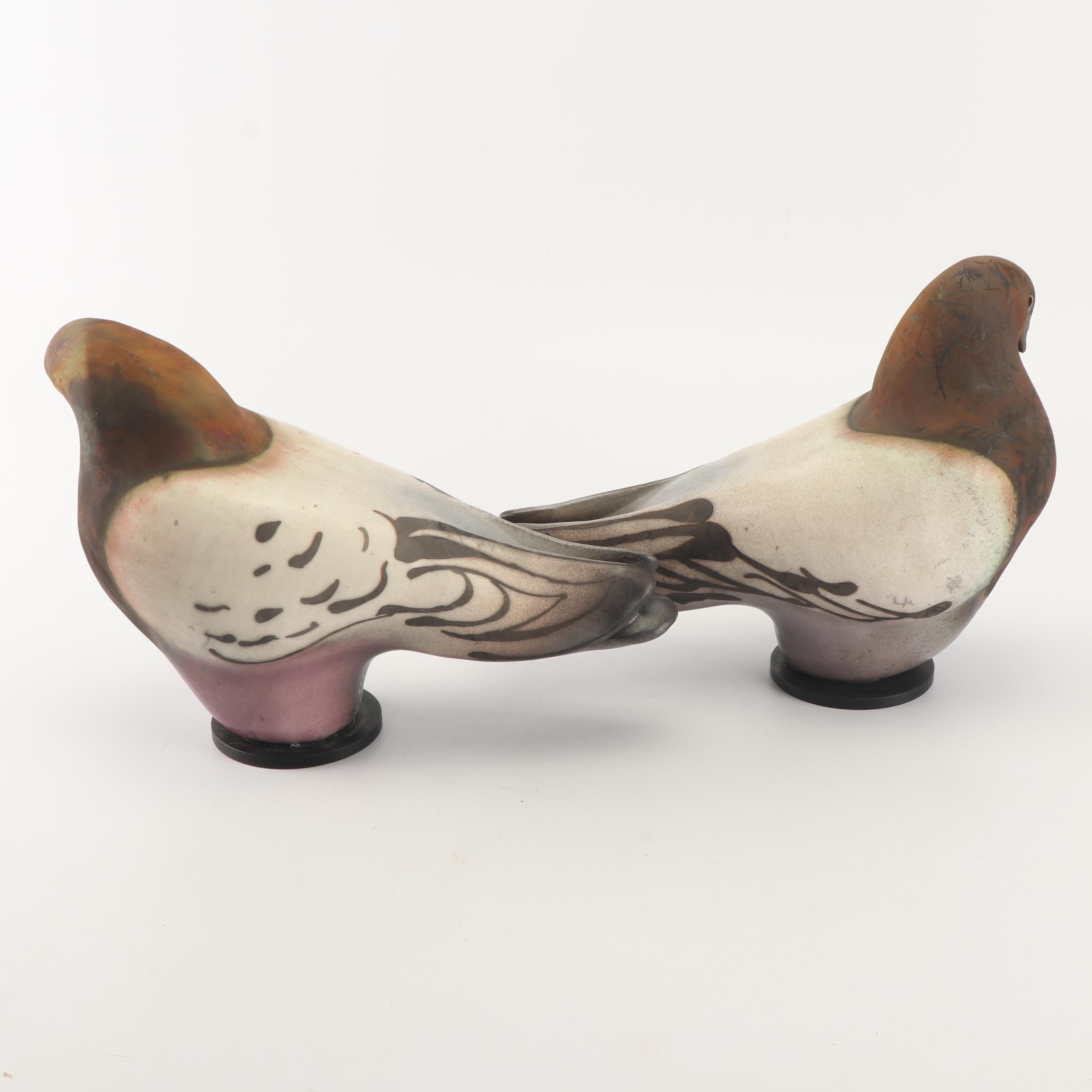 Limited Edition Glo Coalson Raku Pottery Pigeons | EBTH
