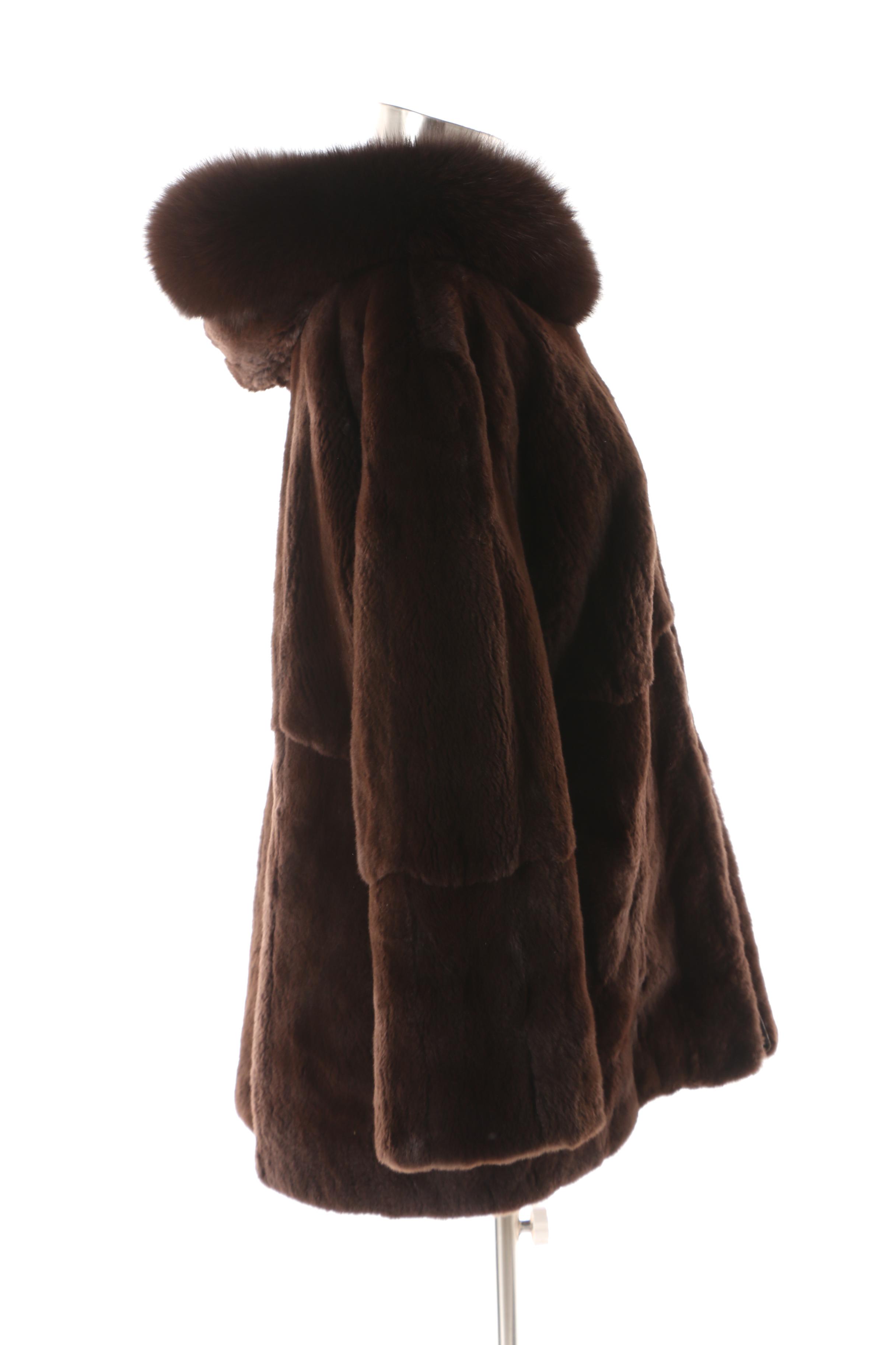 Women's Pavlis Furs Dark Brown Sheared Beaver Fur Jacket with Fox Fur ...
