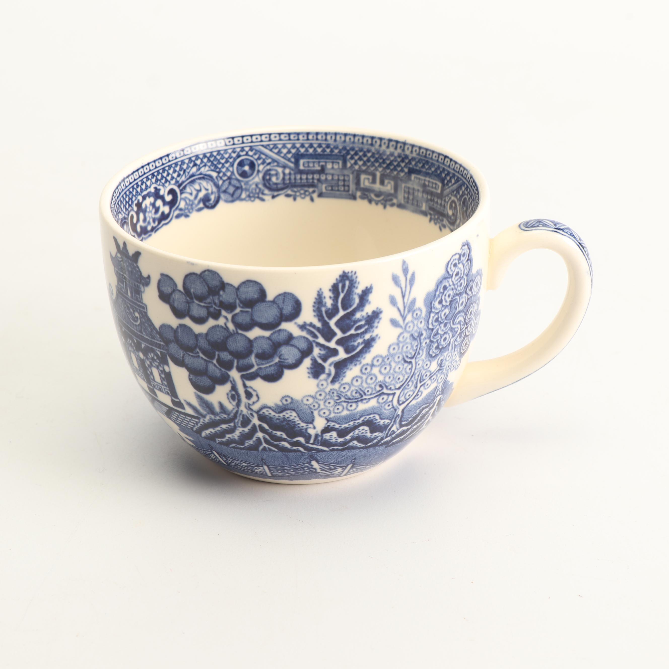 Assorted "Blue Willow" and "Willow" Cups and Saucers including Wedgwood ...