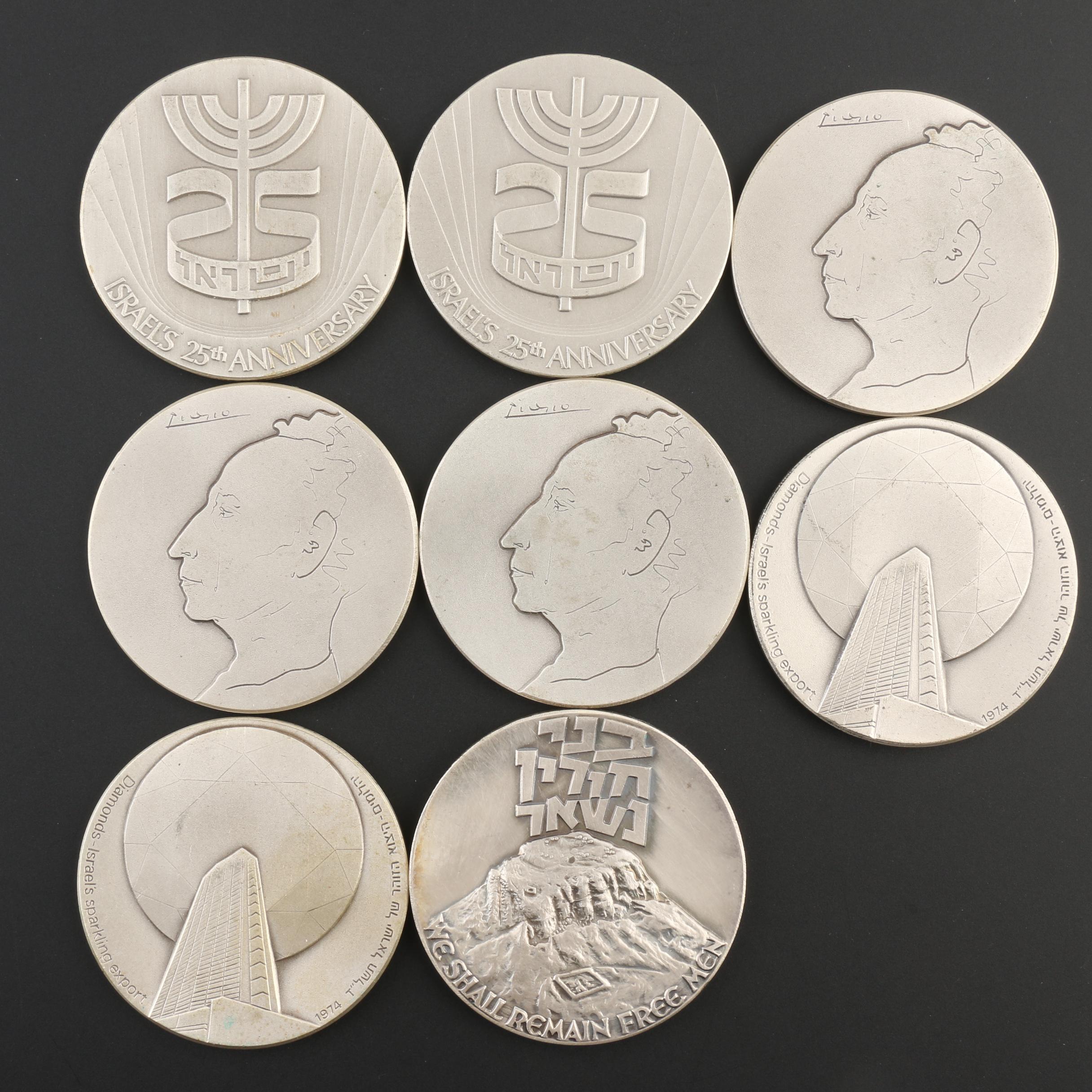 Eight Sterling Silver Israeli Medals | EBTH