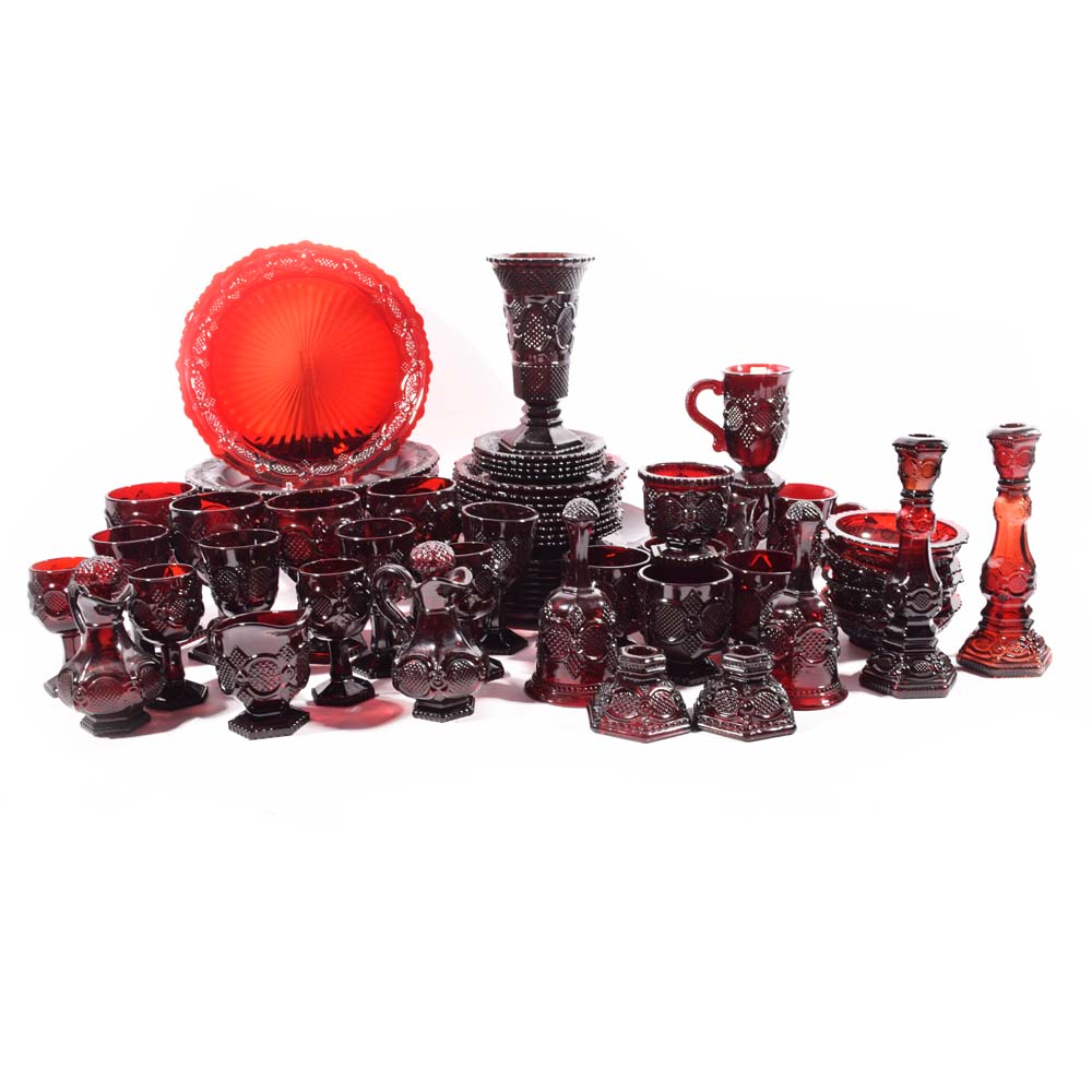 Avon "Cape Cod" Ruby Glass Dinnerware and Decor | EBTH