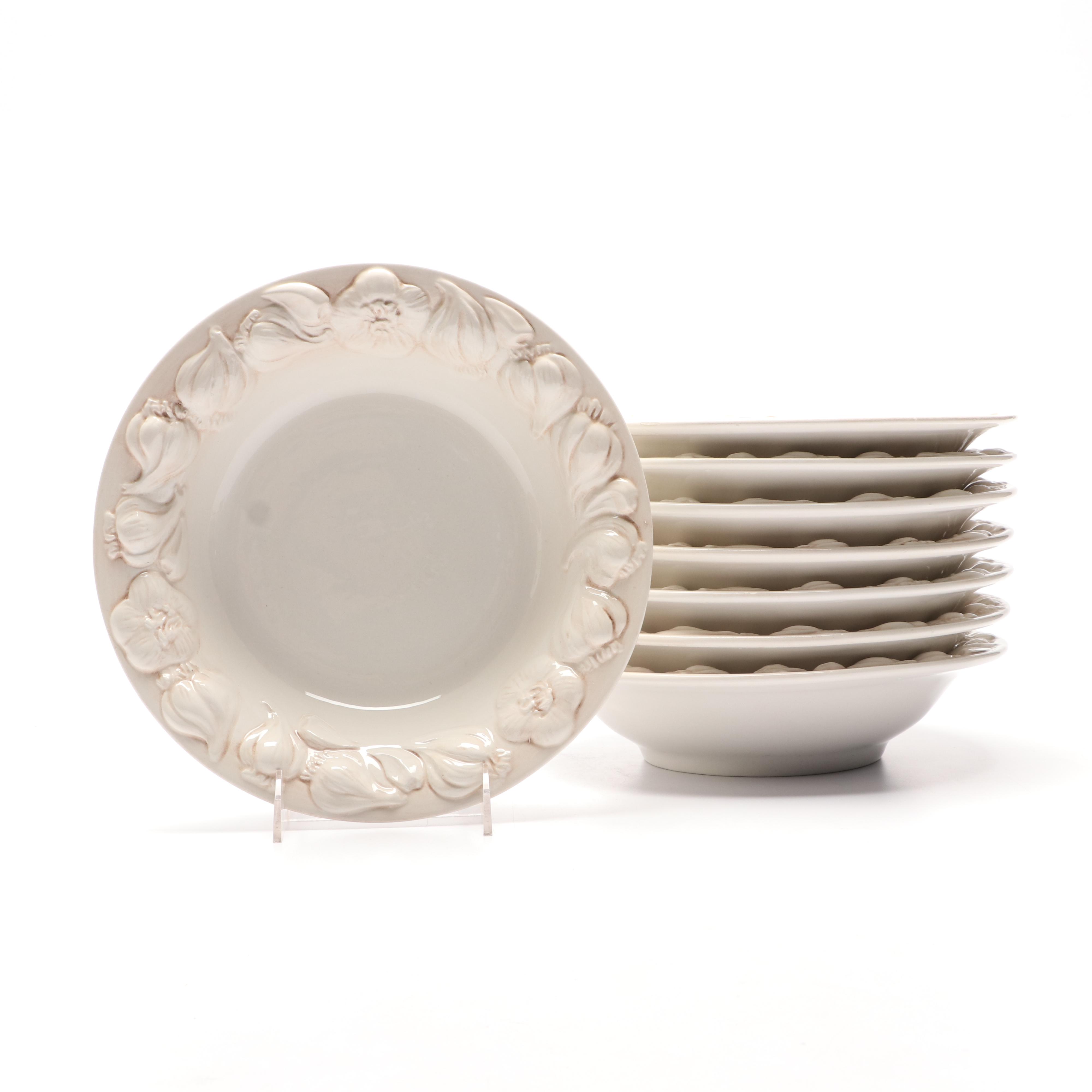 Pottery Barn Ceramic Pasta Bowls With Garlic Motif Ebth