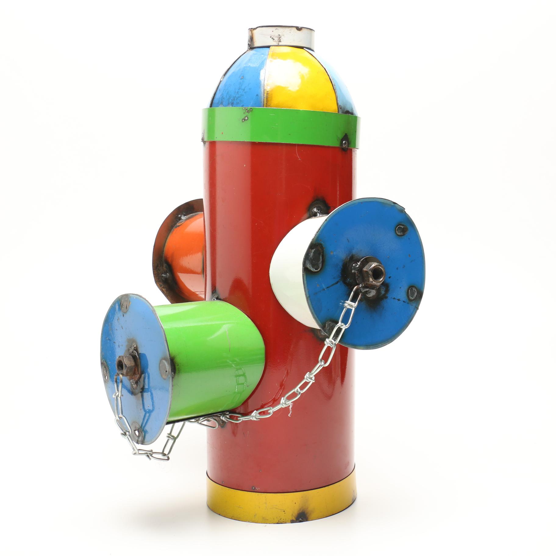 Recycled Metal Fire Hydrant with Gold Tone Metal Plate Marked "HANK" | EBTH