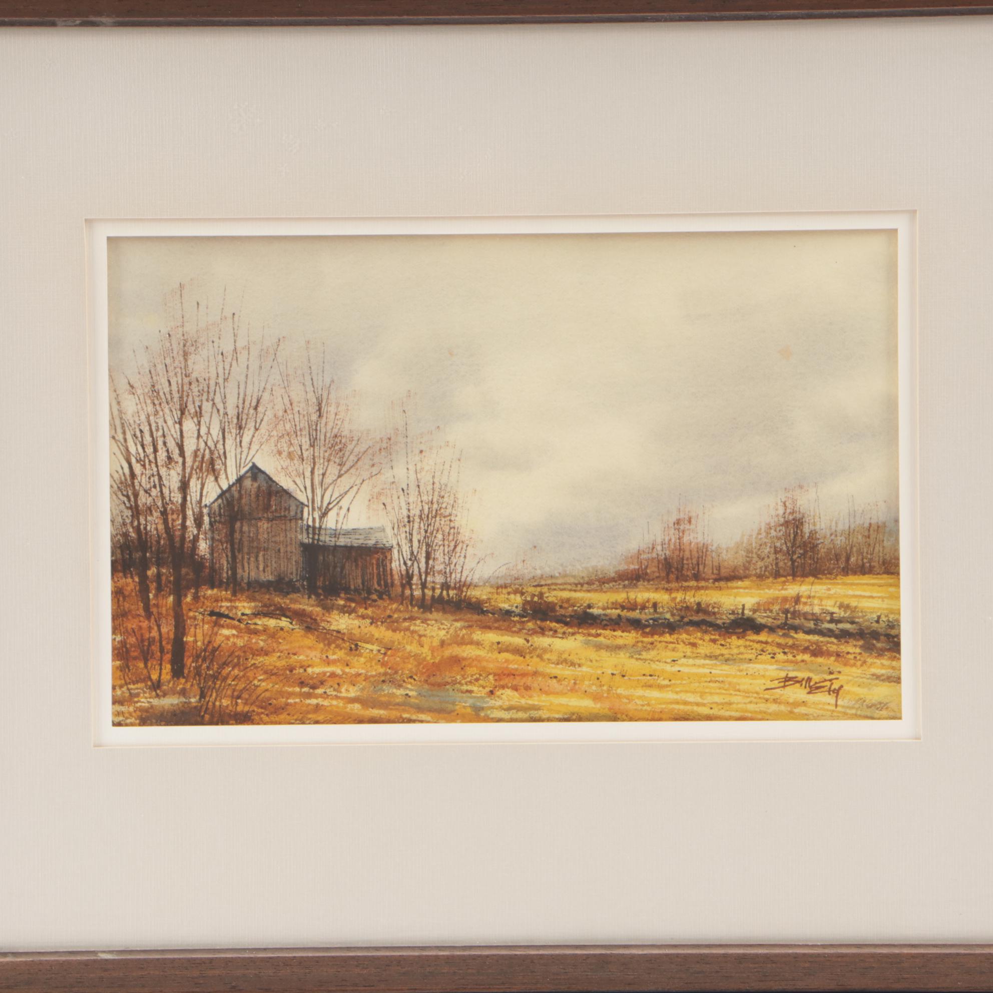 Bill Ely Watercolor Painting "Winter Farm" | EBTH