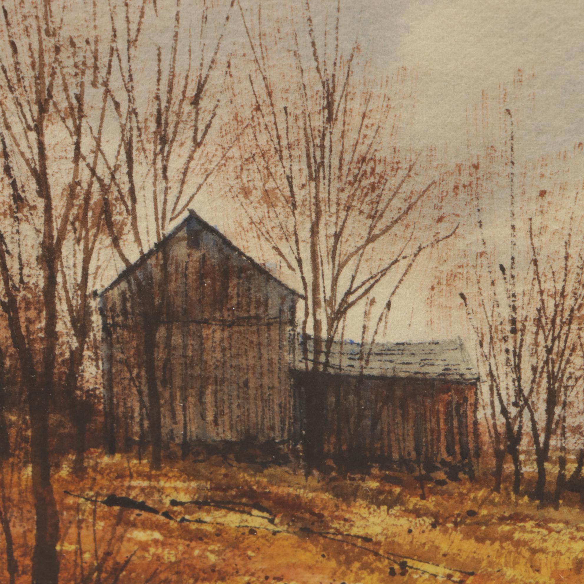 Bill Ely Watercolor Painting "Winter Farm" | EBTH