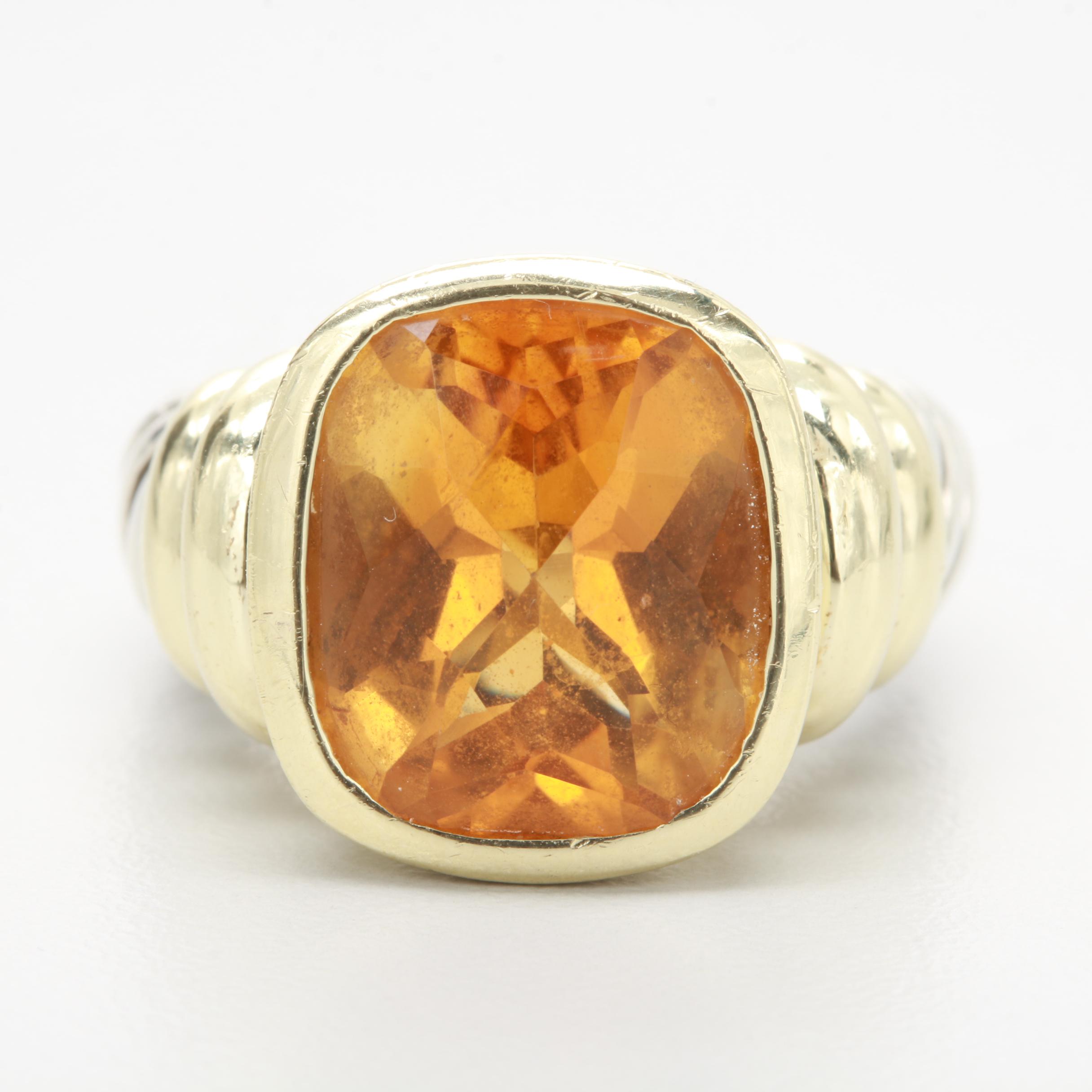 David Yurman Sterling Silver "Cable Collection" Citrine Ring | EBTH