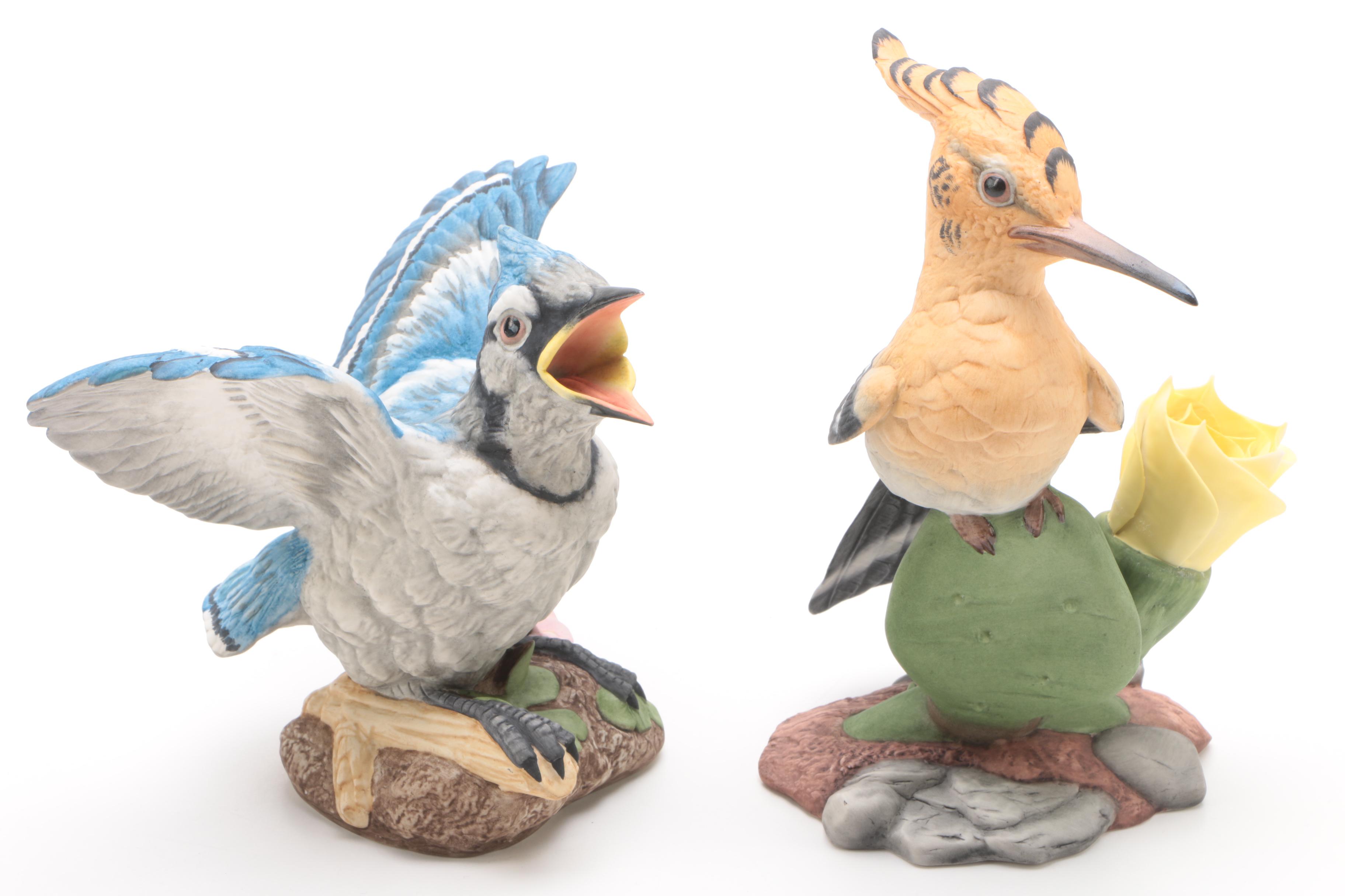 Boehm Porcelain Figurines"Fledgling Hoopoe" and "Blue Jay Fledgling" | EBTH