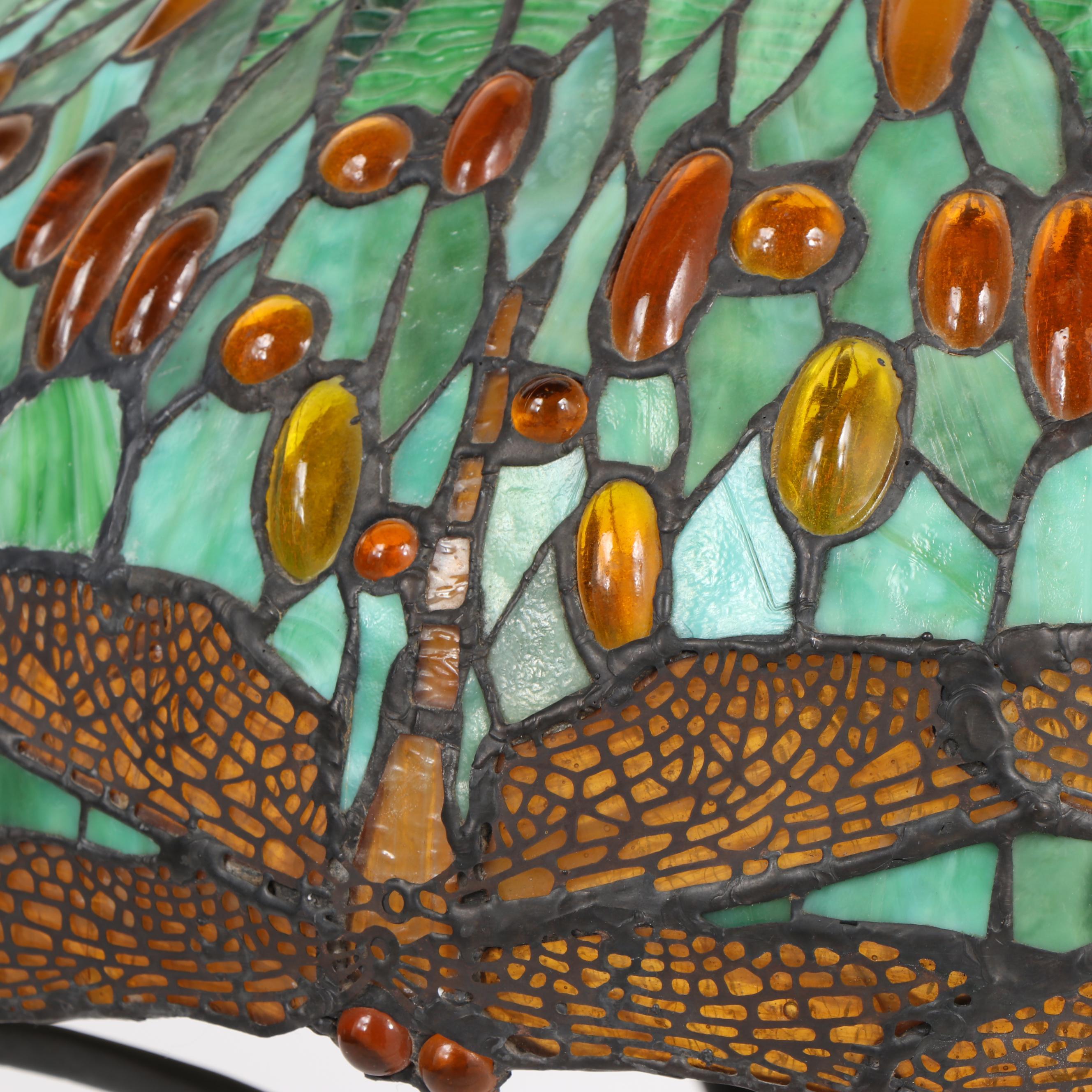 JSW Studios Leaded Glass, Mosaic and Patinated Metal Dragonfly Table ...