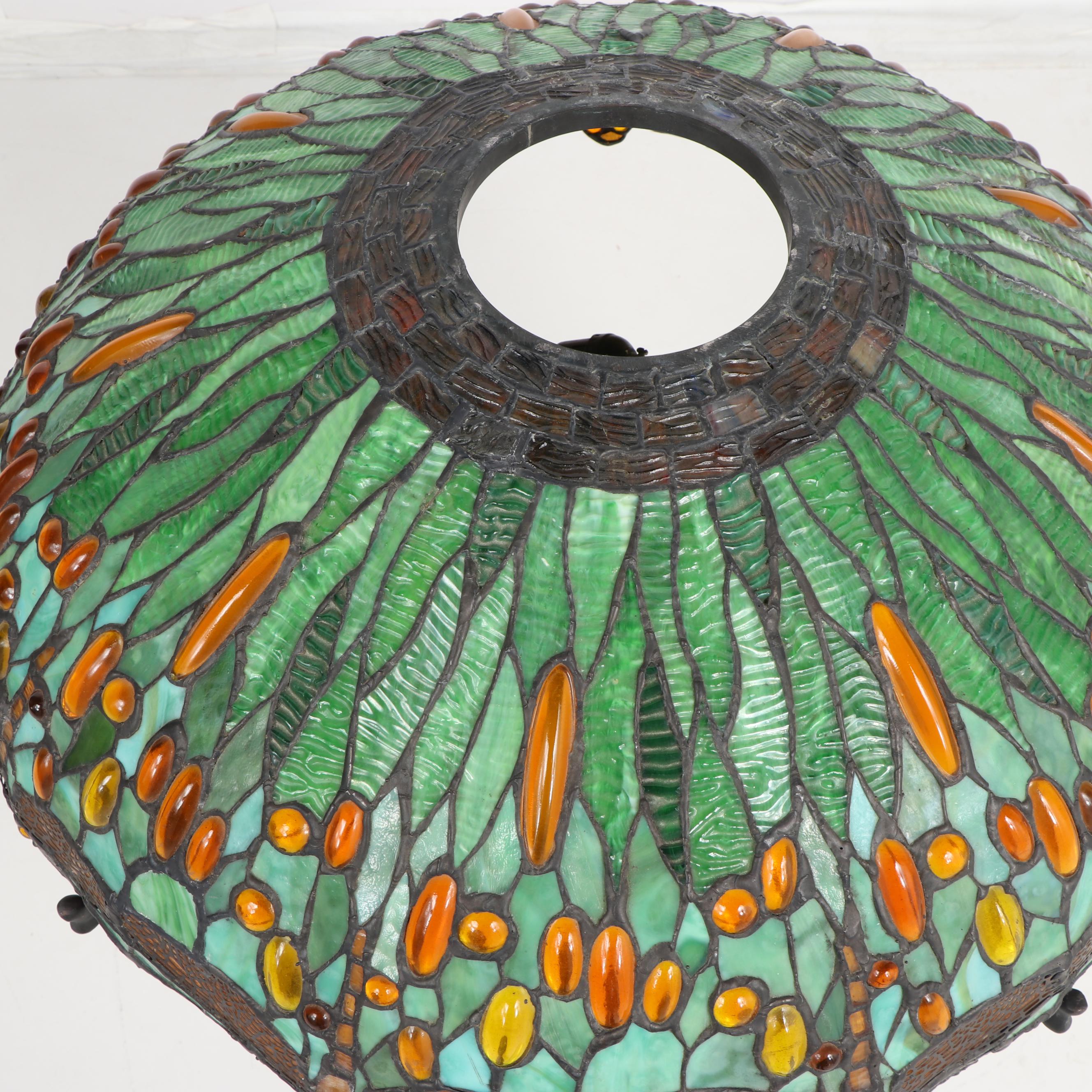 JSW Studios Leaded Glass, Mosaic and Patinated Metal Dragonfly Table ...