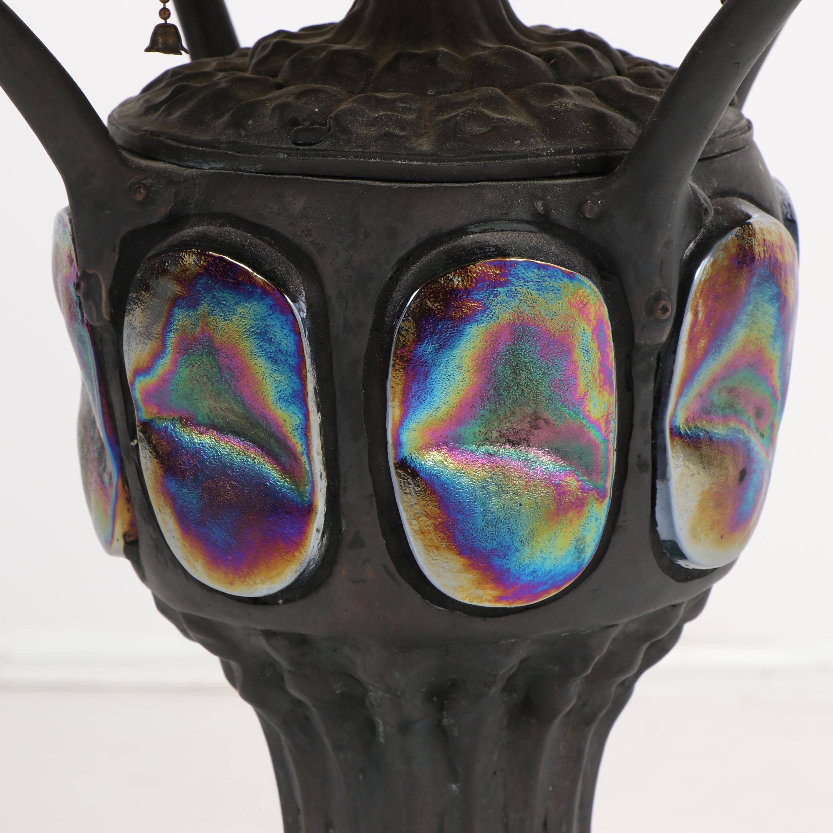 JSW Studios Leaded Glass, Mosaic and Patinated Metal Dragonfly Table ...