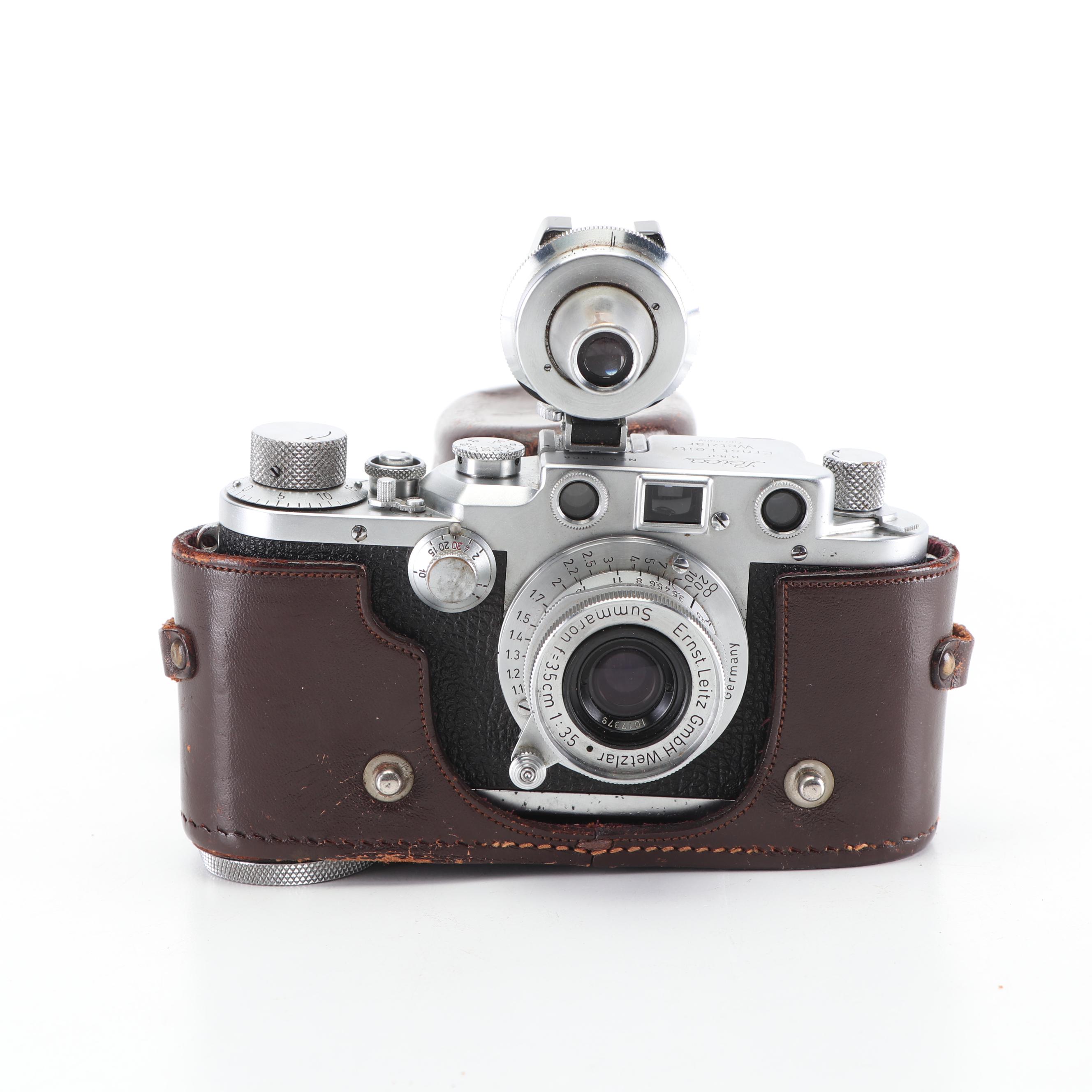 Leica IIIC 35mm Camera with Viewfinder Attachment and Leather Case, c ...