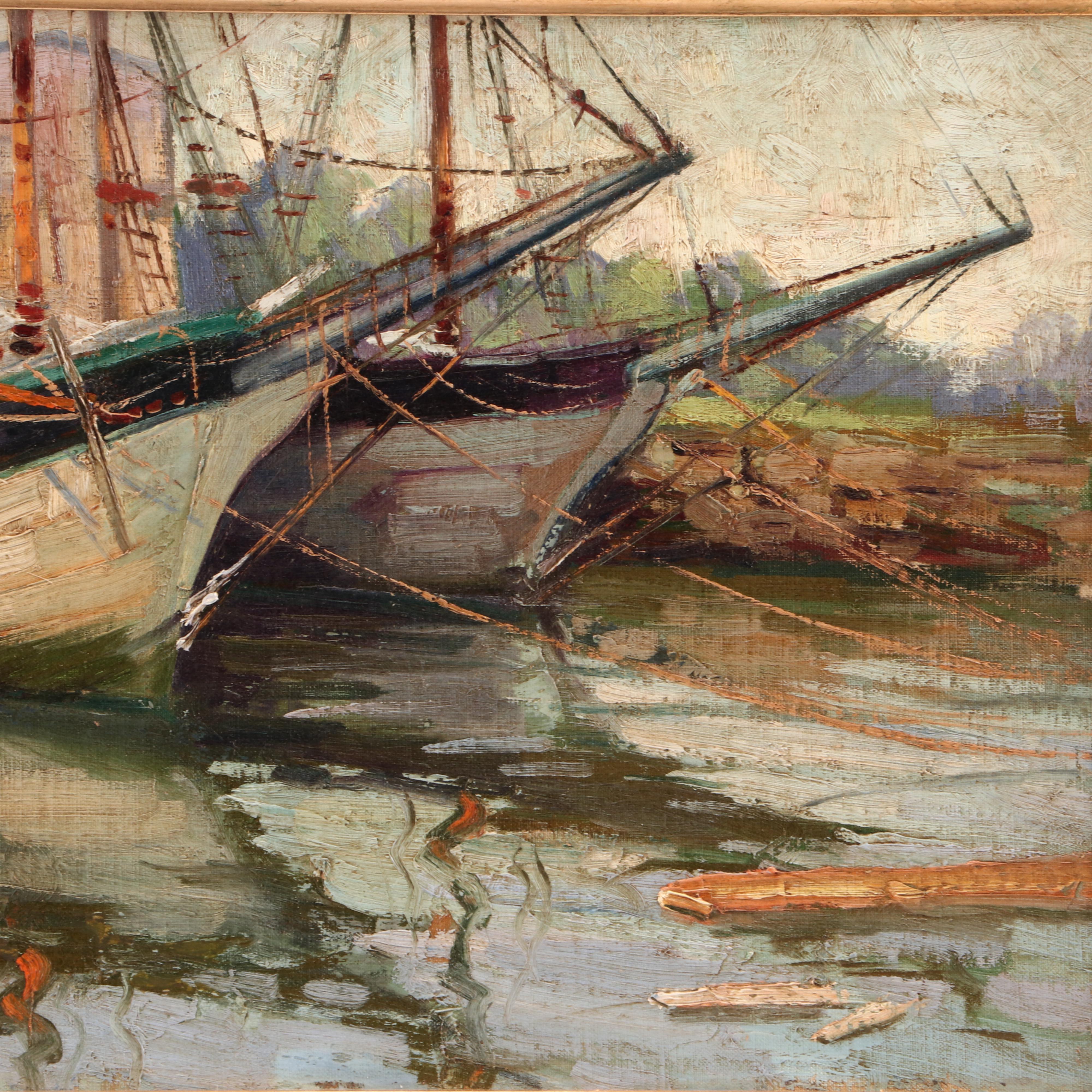Harry Aitken Oil Painting of Harbor Scene | EBTH