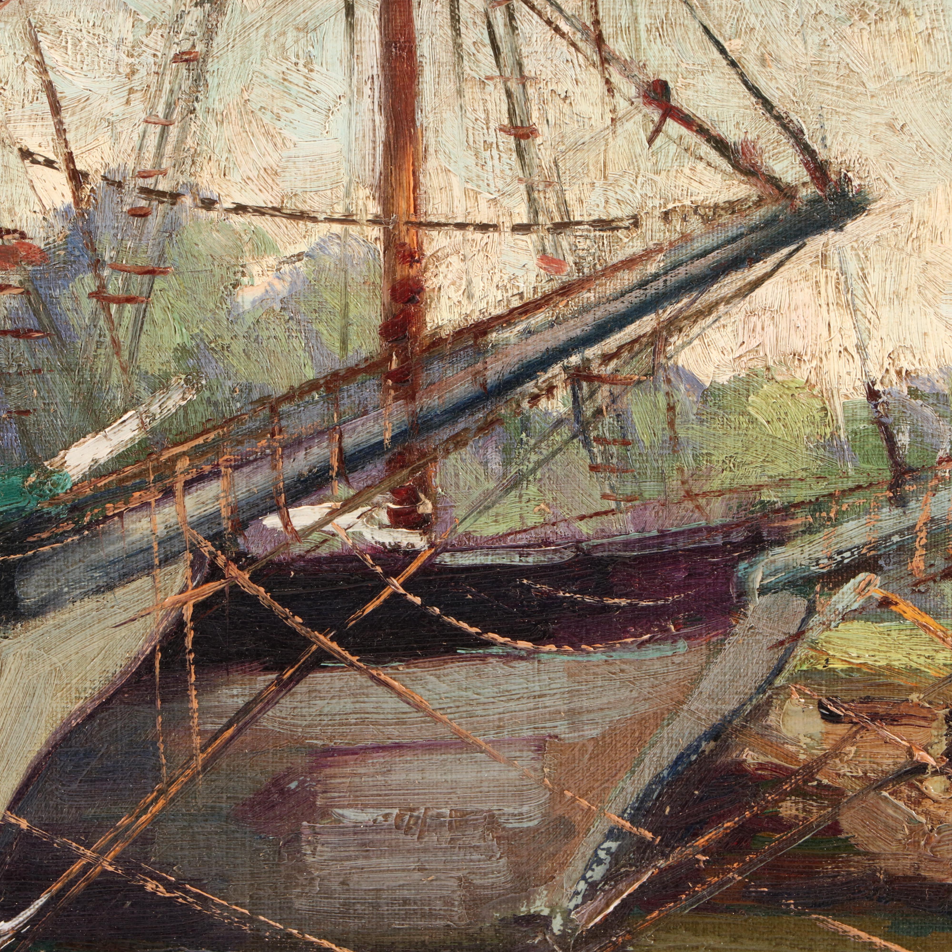 Harry Aitken Oil Painting of Harbor Scene | EBTH