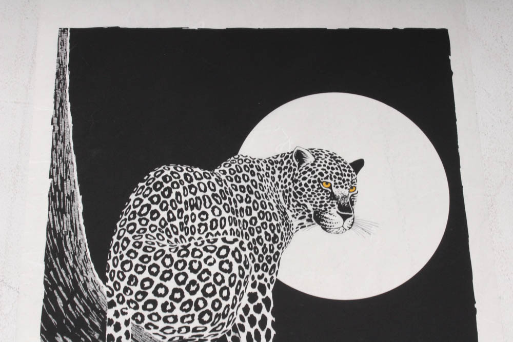 Vintage Large-Scale Woodblock Print of Leopard | EBTH