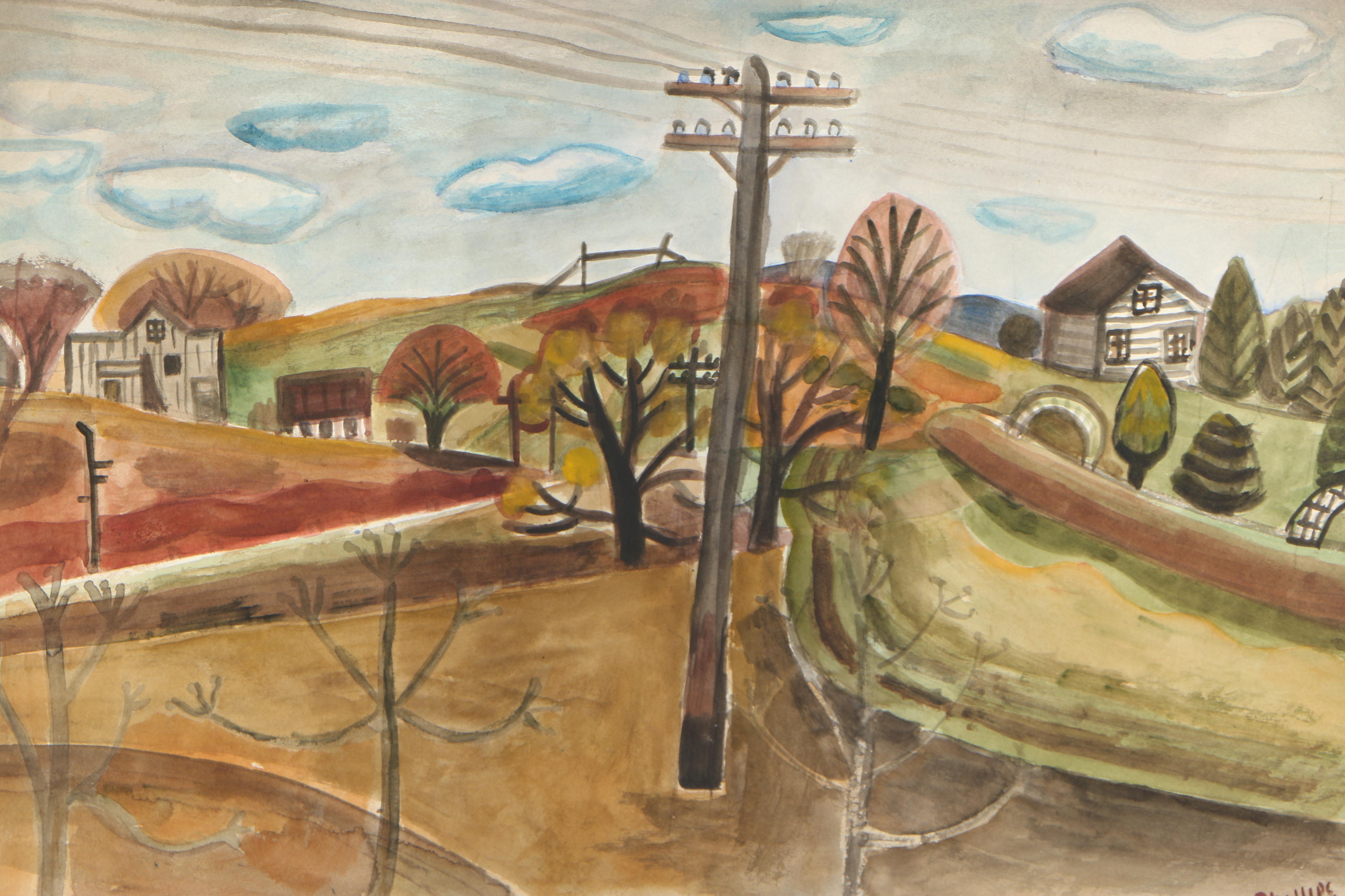 Esther Phillips Watercolor on Paper Rural Town Scene | EBTH