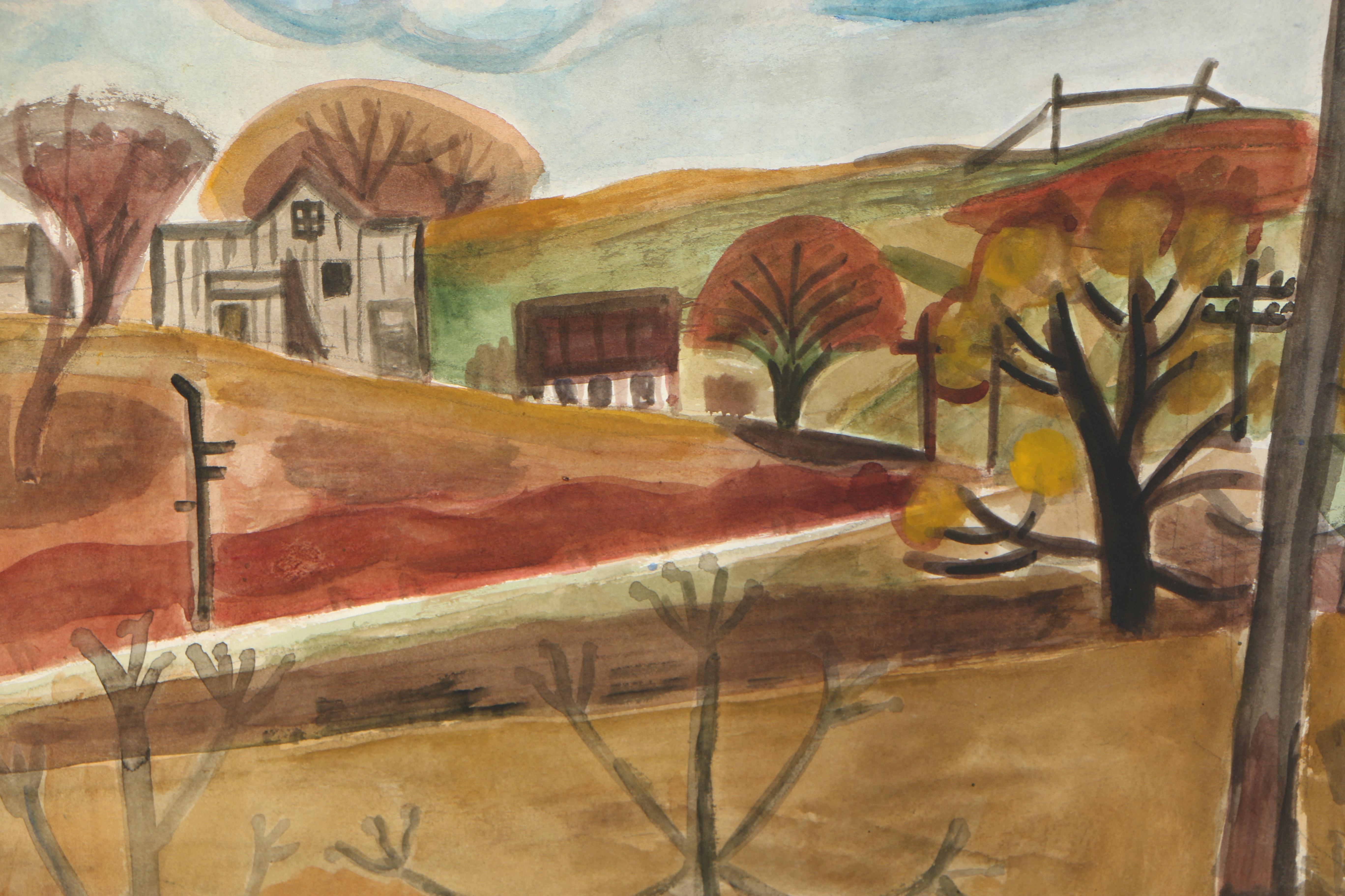 Esther Phillips Watercolor on Paper Rural Town Scene | EBTH