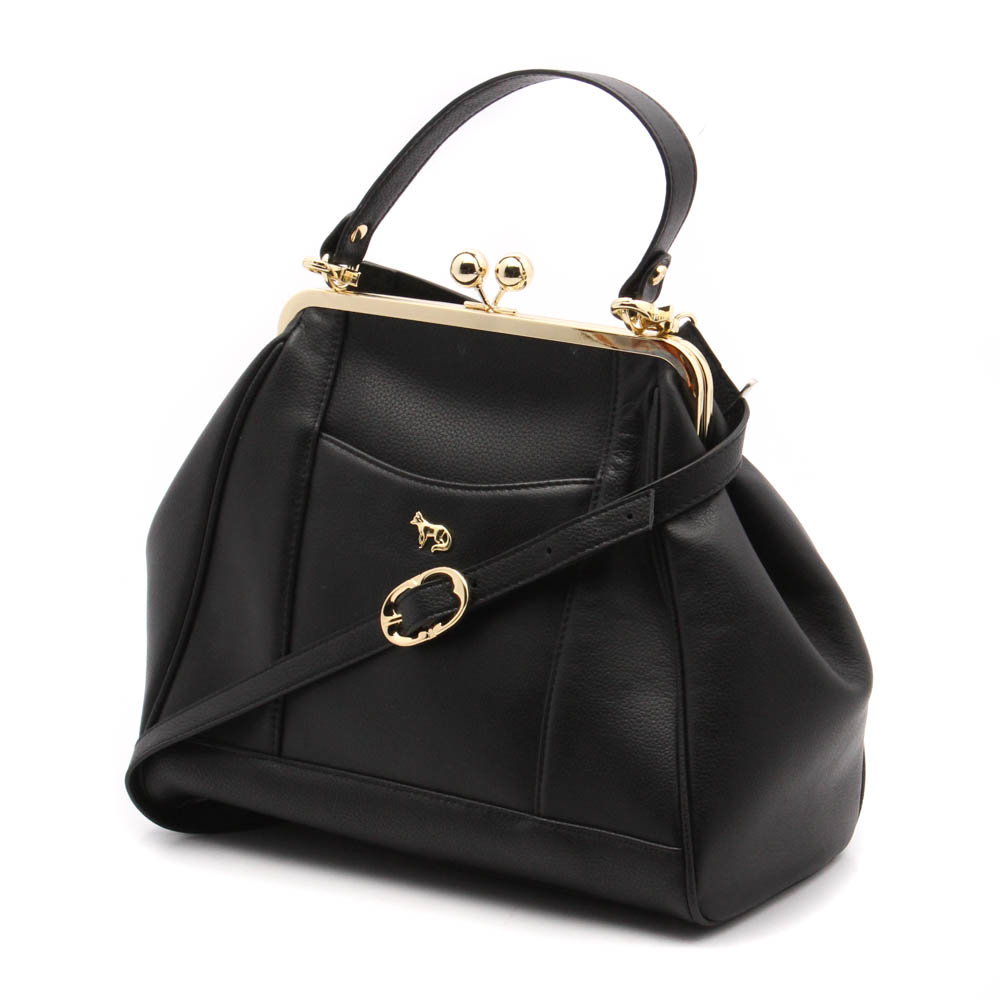 Emma Fox Black Pebbled Leather Kiss Lock Frame Handbag | EBTH